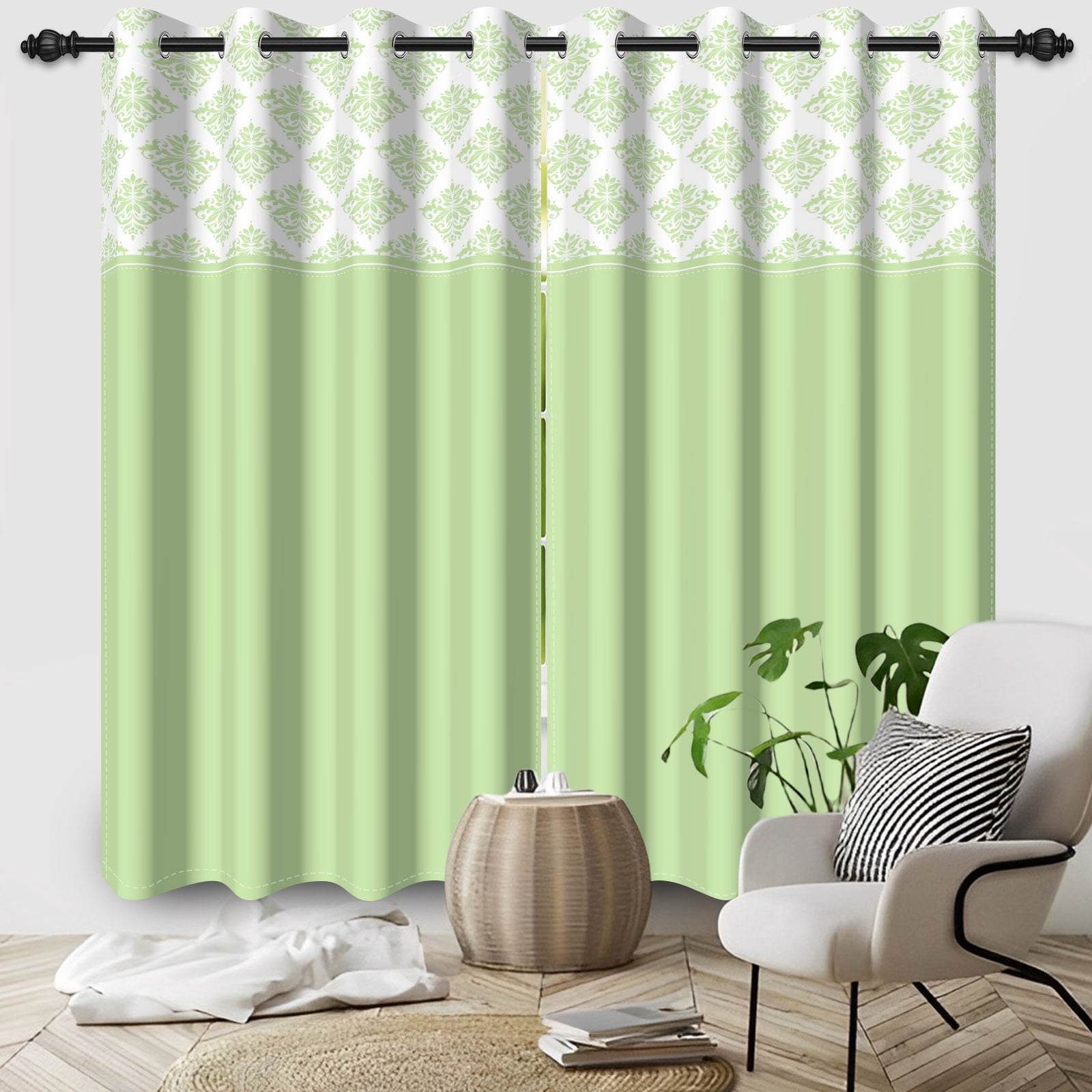 Nanqianyi Light Green Grommet Top Drapes, Set of 2, 52" W x 84" L ...