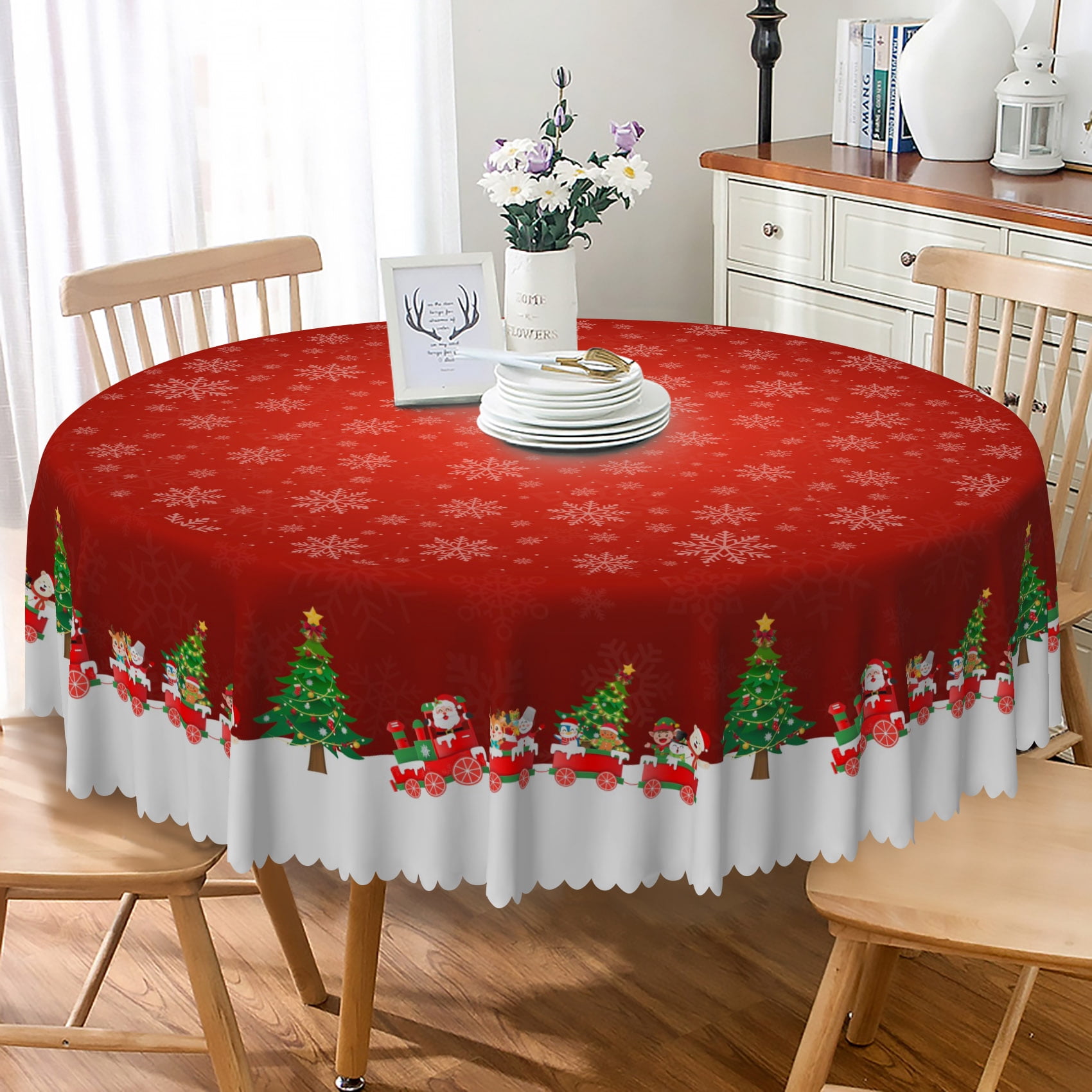 Nanqianyi Red Merry Christmas Round Tablecloth 70 Inch, Winter ...