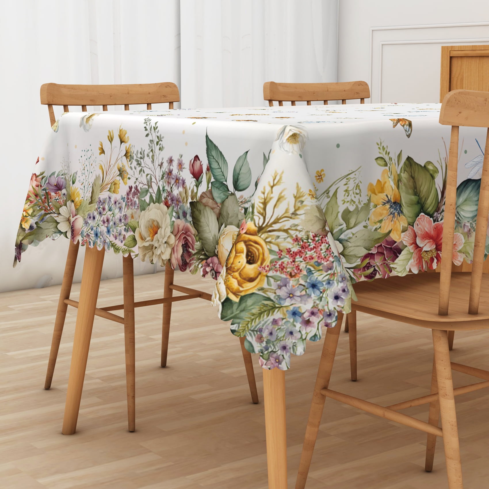 Nanqianyi Spring Flowers Tablecloth 60" x 84", Butterfly Table Cover ...