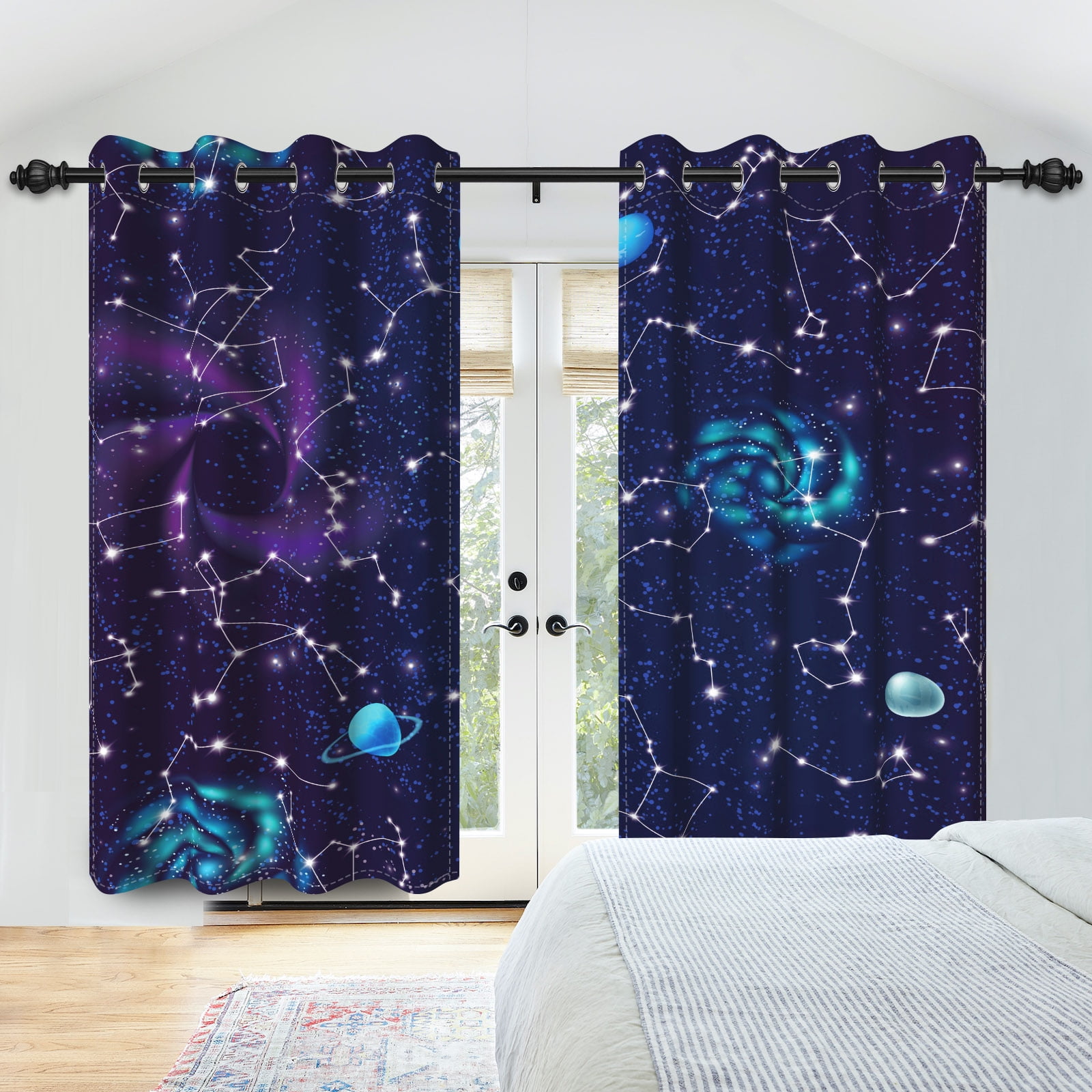 Nanqianyi Starry Night Sky Blackout Curtains for Bedroom Living Room ...