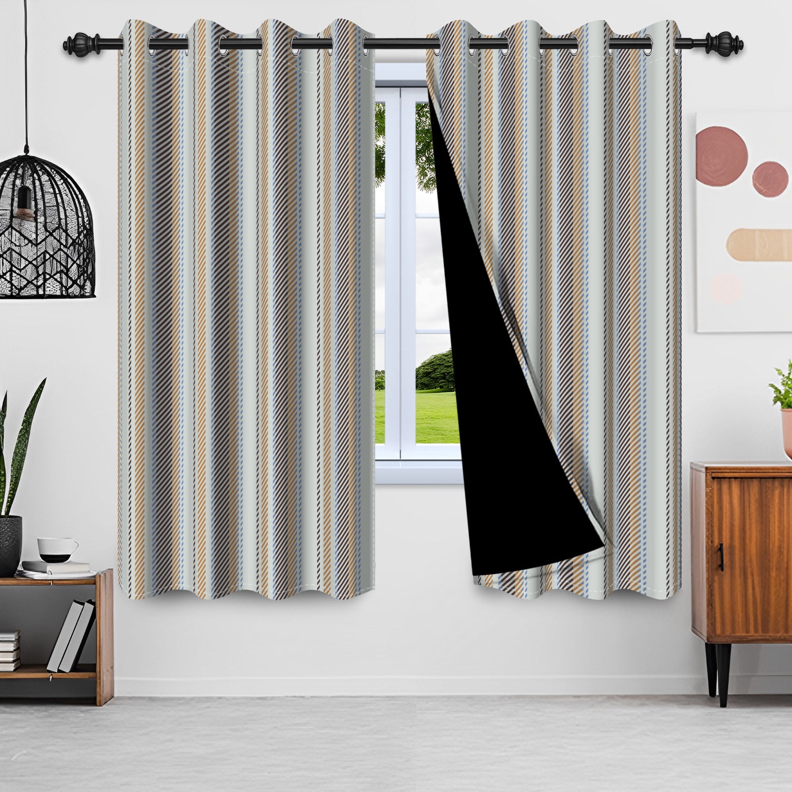 Nanqianyi Vertical Striped Blackout Curtains For Living Room, 52"W x 96 ...