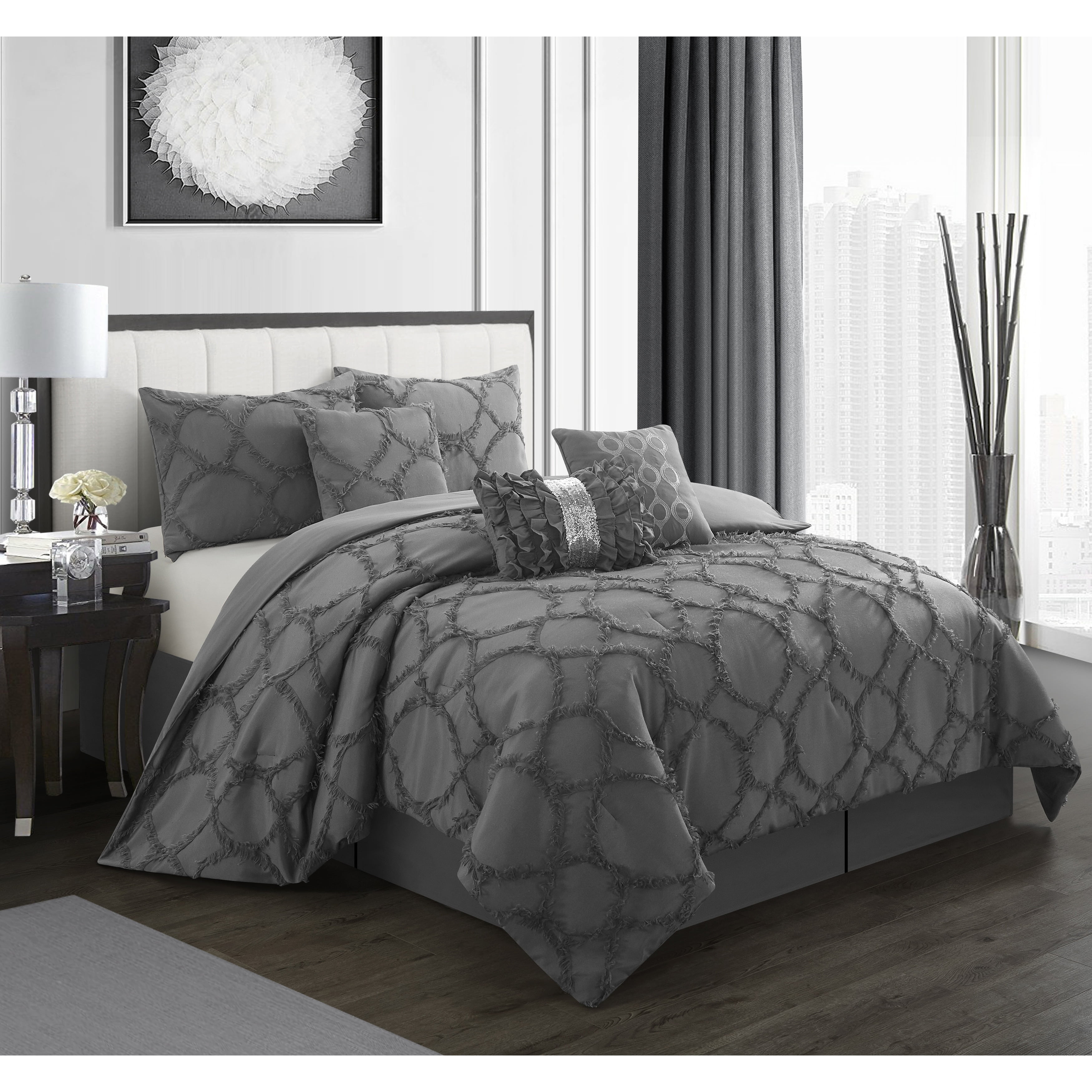 Nanshing Alexa 7-Piece Contemporary Comforter Set Dark Grey California ...
