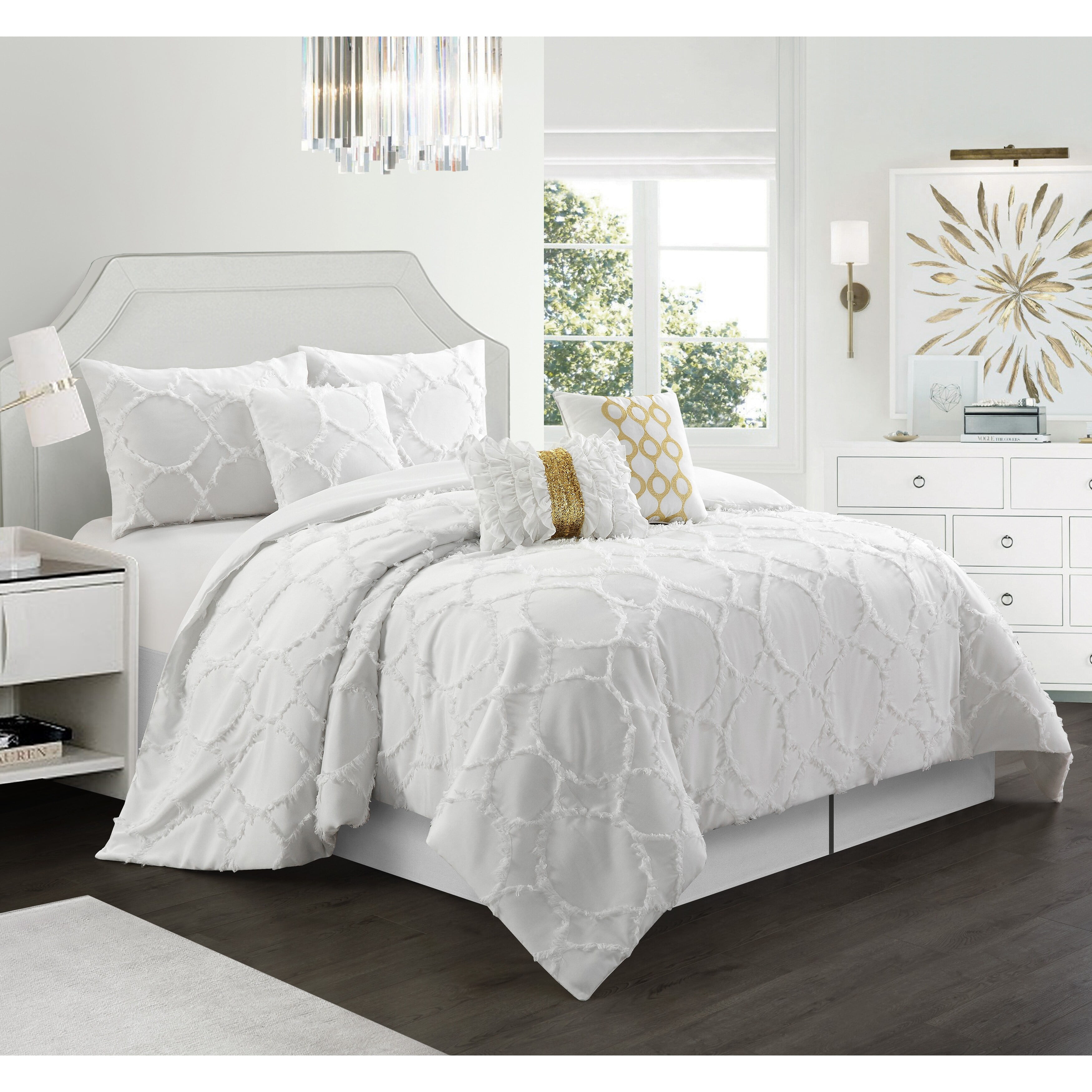 Nanshing Alexa 7-Piece Contemporary Comforter Set White King - Walmart.com