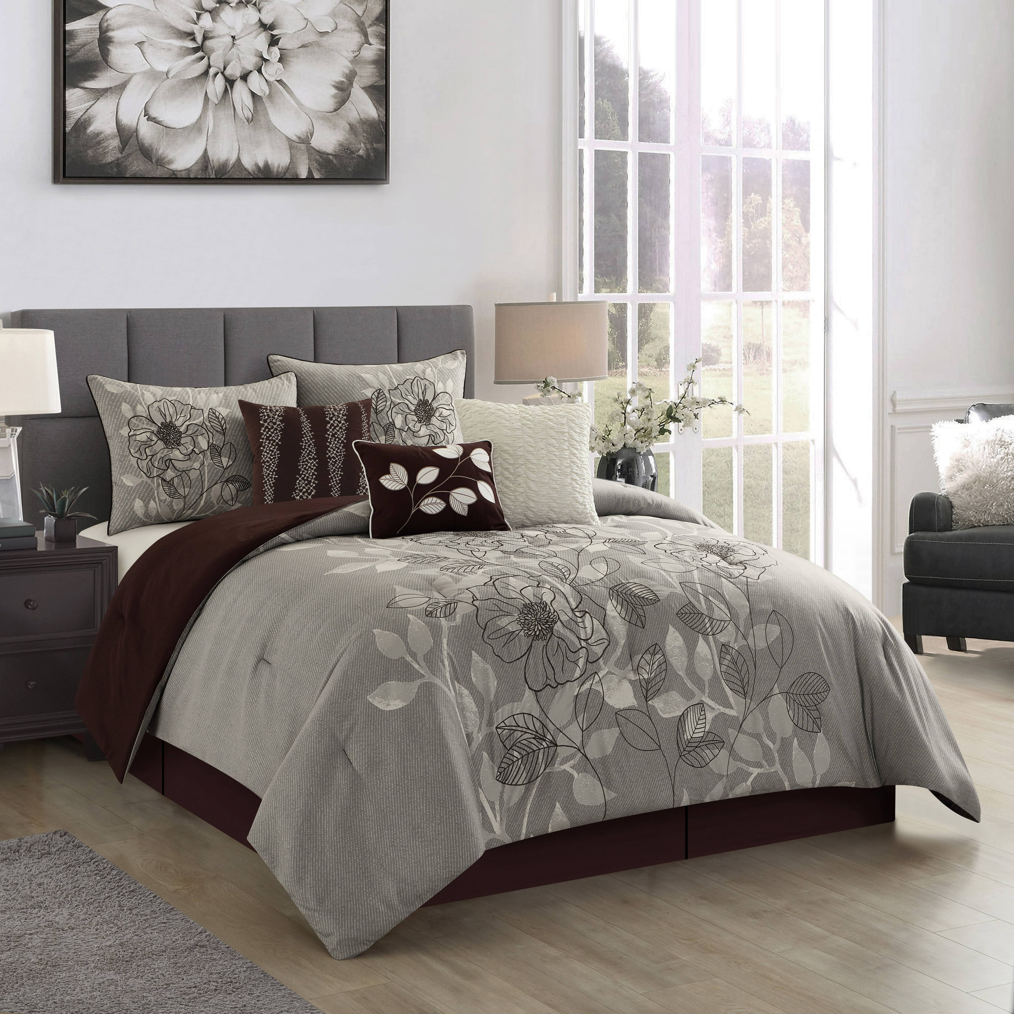 Nanshing Anastasia 7 Piece Floral Embroidery Comforter Set, King ...