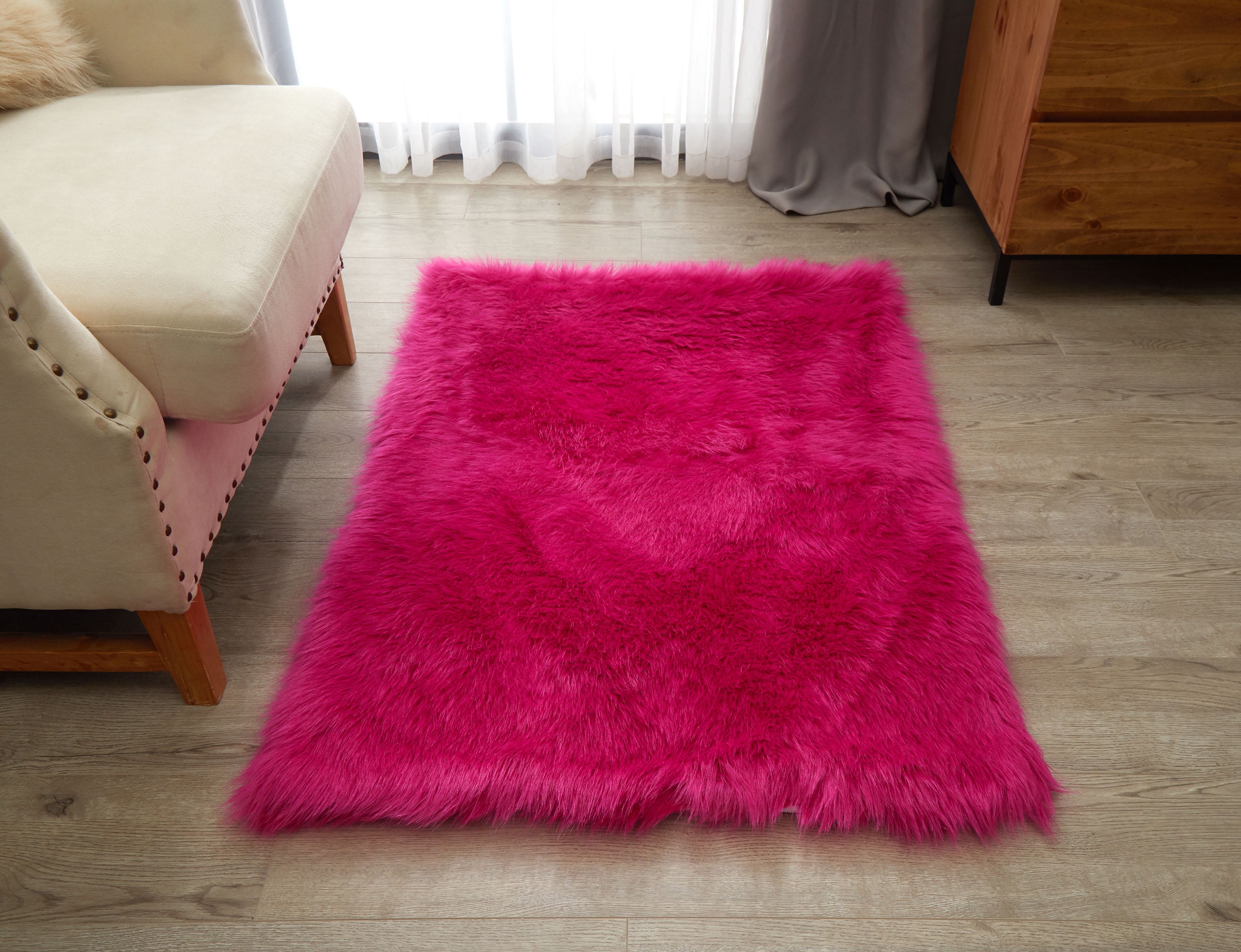 Nanshing Angel Sheepskin Faux Fur Shaggy Accent Rug, Pink, 30" x 46 ...