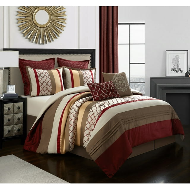 Nanshing Avalon 8 Piece Trellis Moroccan Print Comforter Set Berry