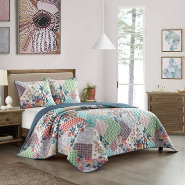 Barefoot Bungalow Cotton Patchwork Reversible Quilt Set, Calico Patches ...