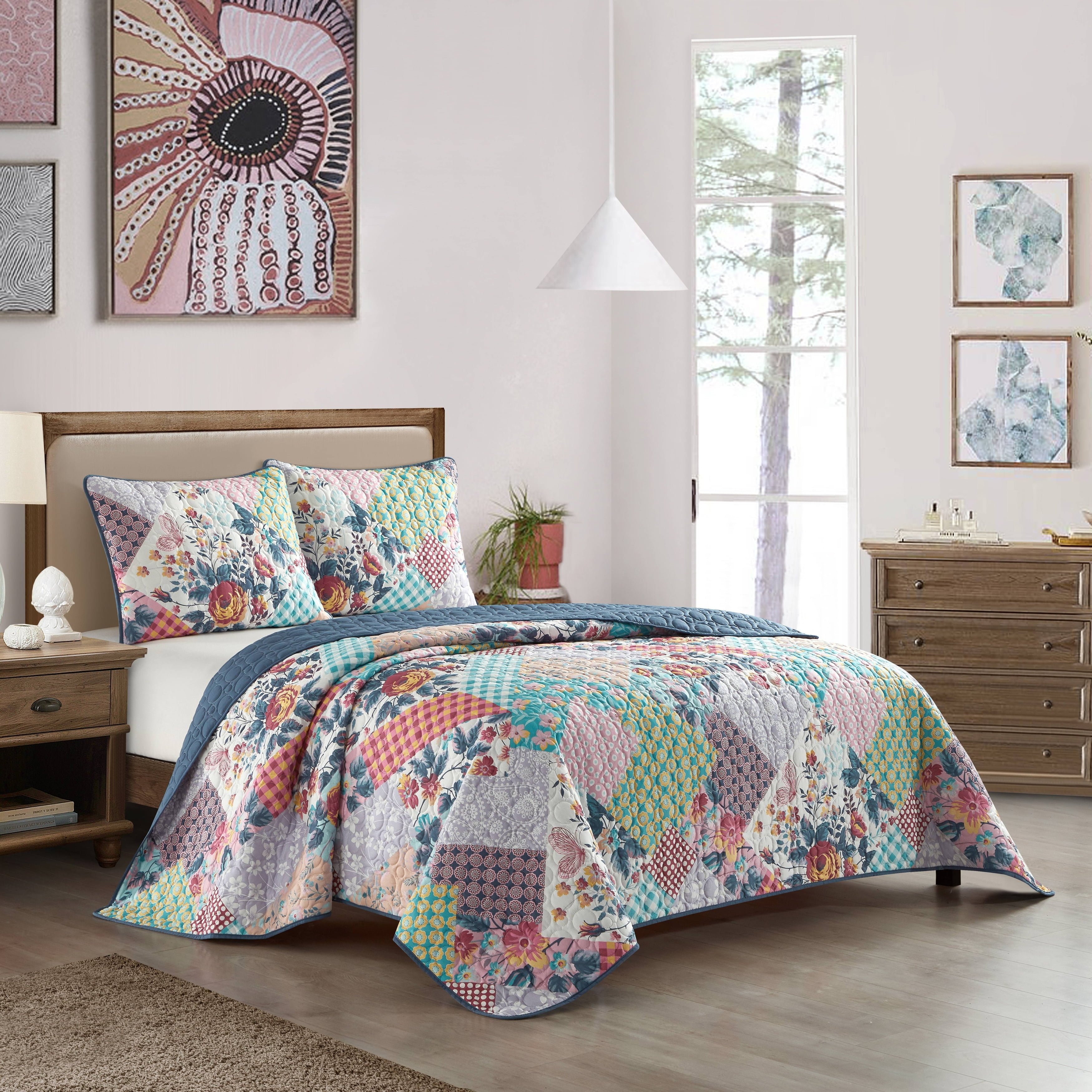 Nanshing Brenda Multicolor Polyester Patchwork Quilt with Shams, Queen ...