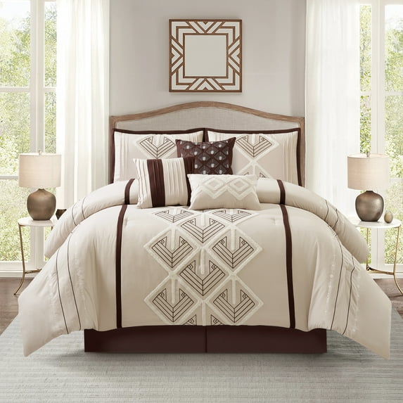 Nanshing Carter 7 Piece Geometric Comforter Set , Brown , King Size ...