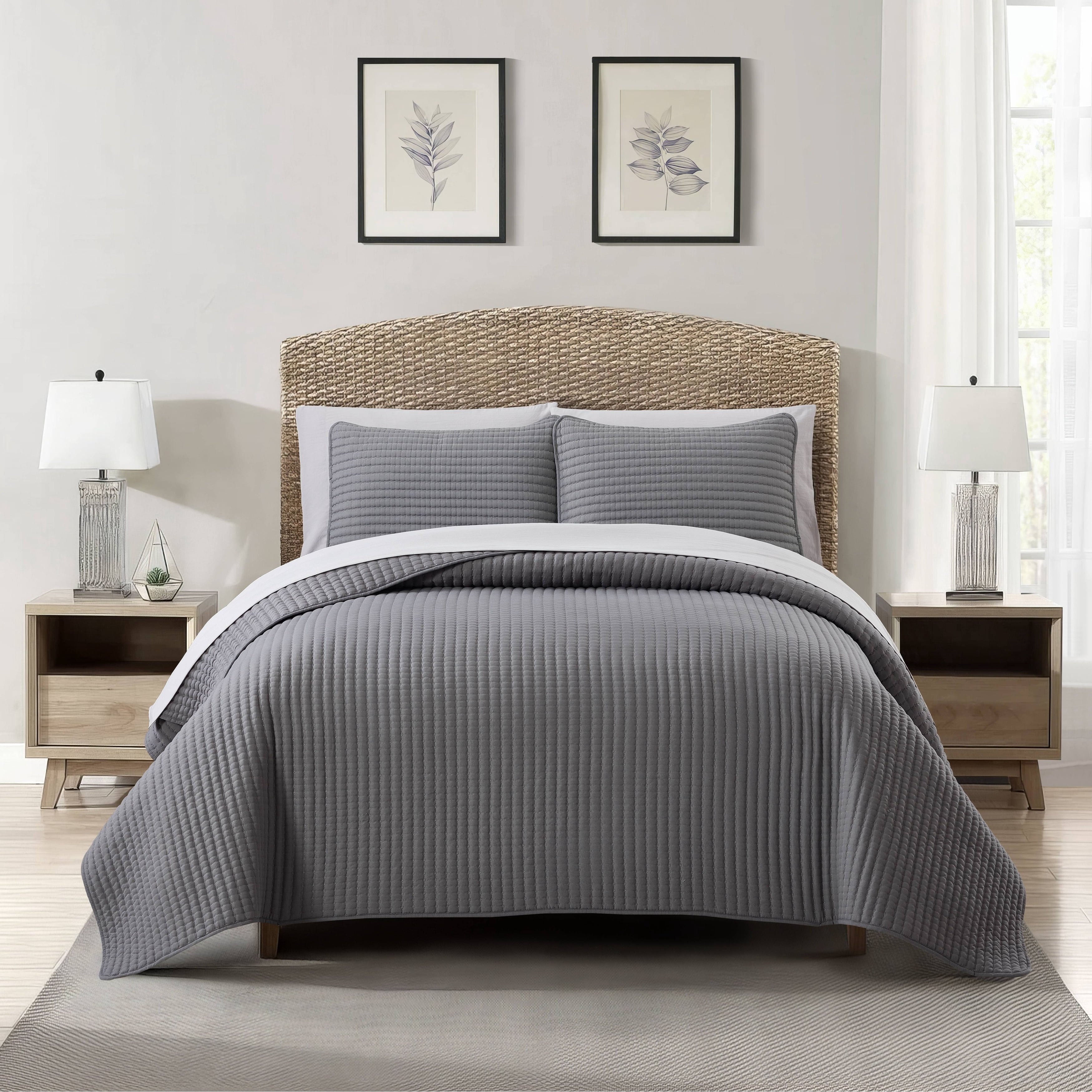 Nanshing Cassidy 7 Piece Solid Color Waffle Quilt Set Grey - Queen ...