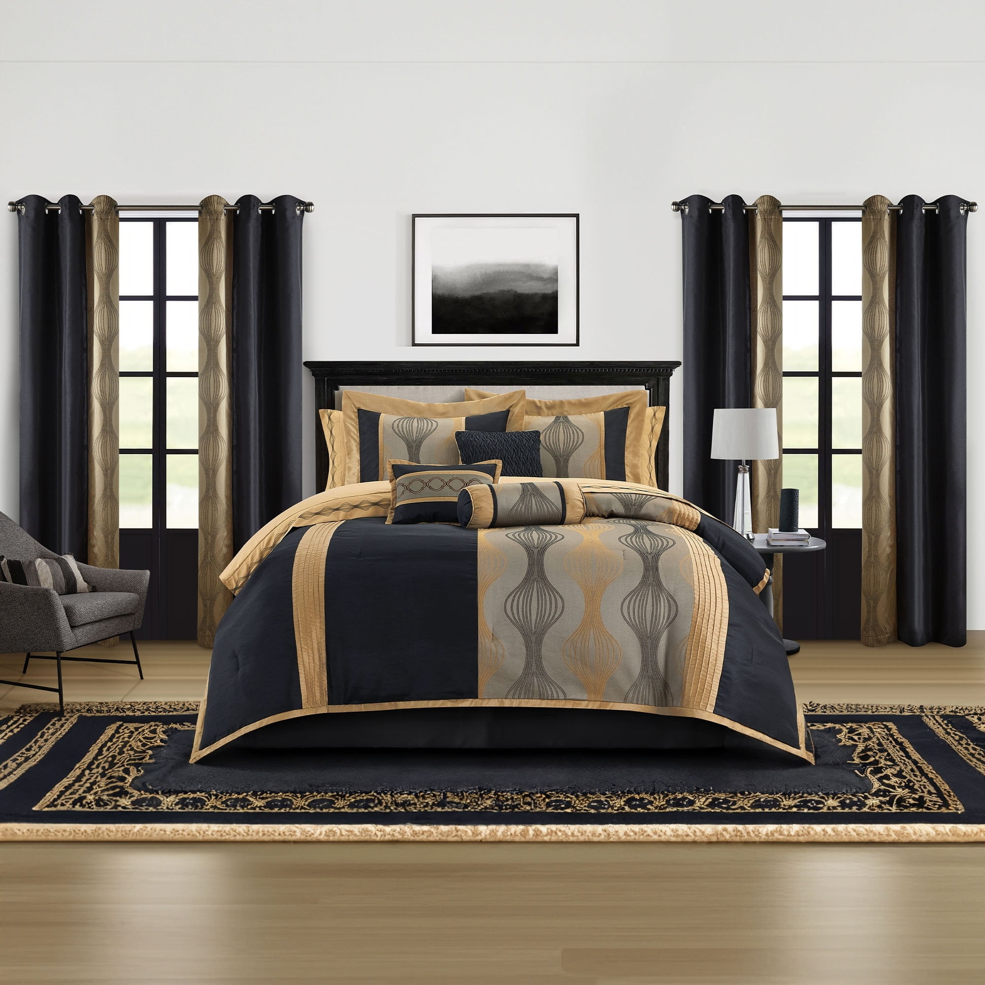 Nanshing Daniella 15 Piece Modern Geometric Room-In-A-Bag Black Gold ...