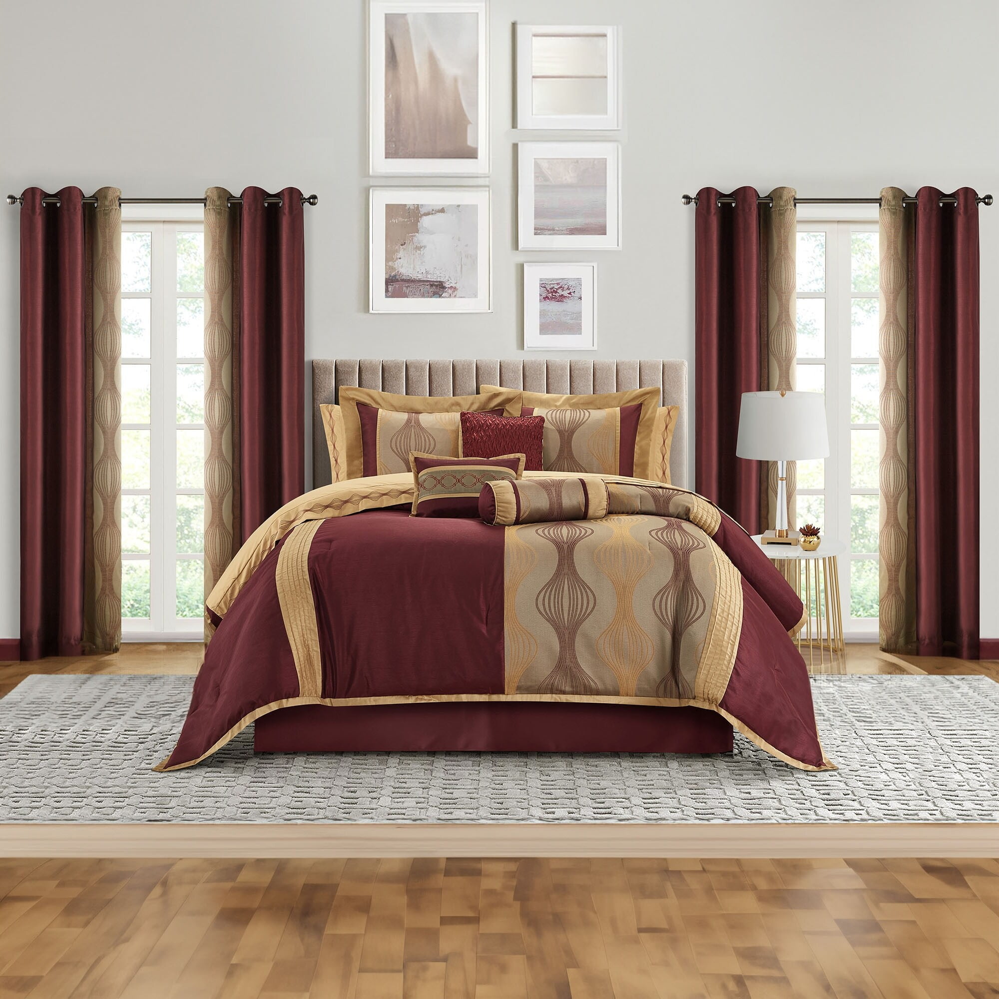 Nanshing Daniella 15 Piece Modern Geometric Room-In-A-Bag Wine Gold ...