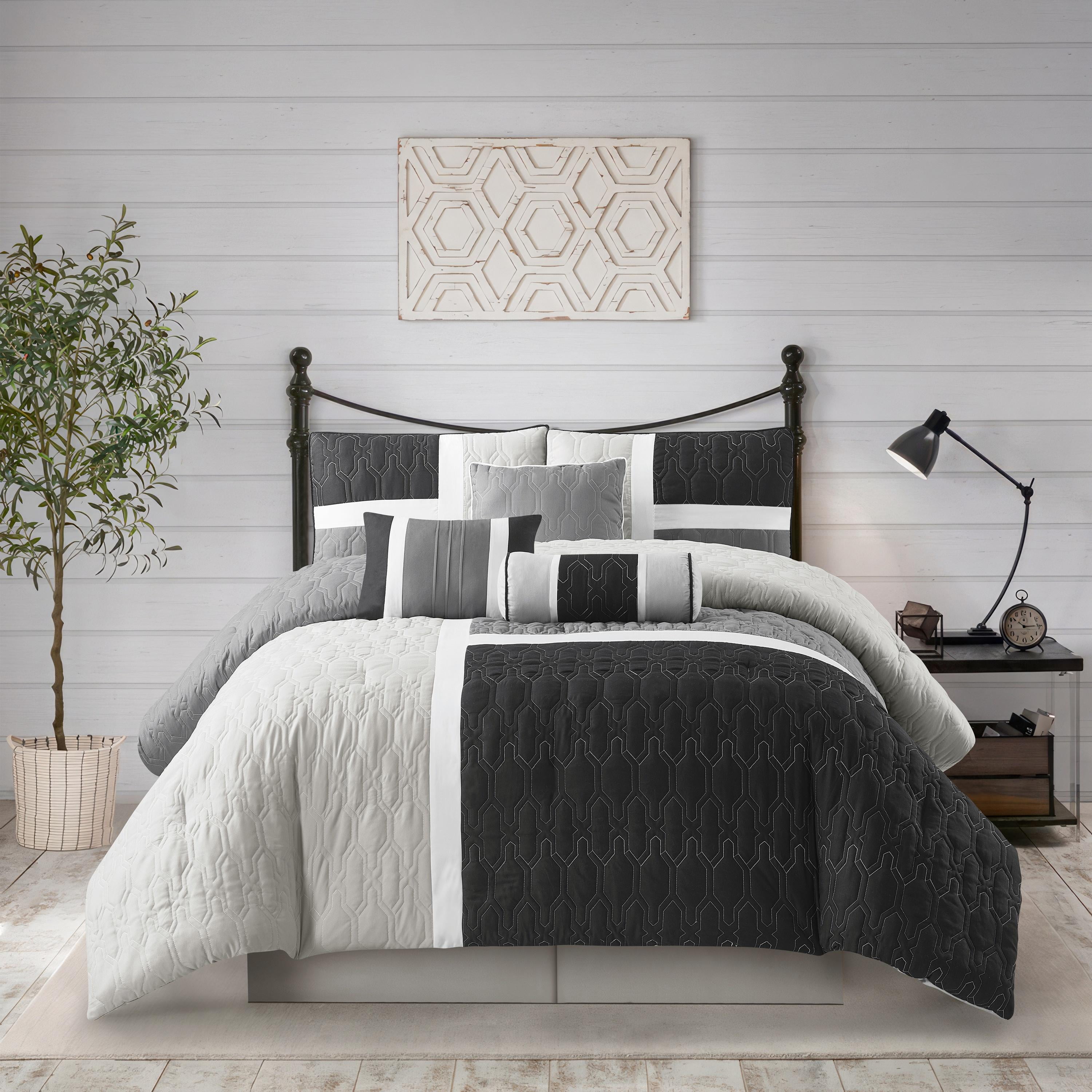 Nanshing Disan 7 Piece Colorblock Geometric Bedding Comforter Set, Grey ...