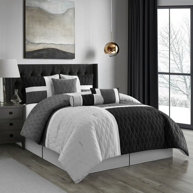 Nanshing Disan 7 Piece Colorblock Geometric Bedding Comforter Set, Grey ...