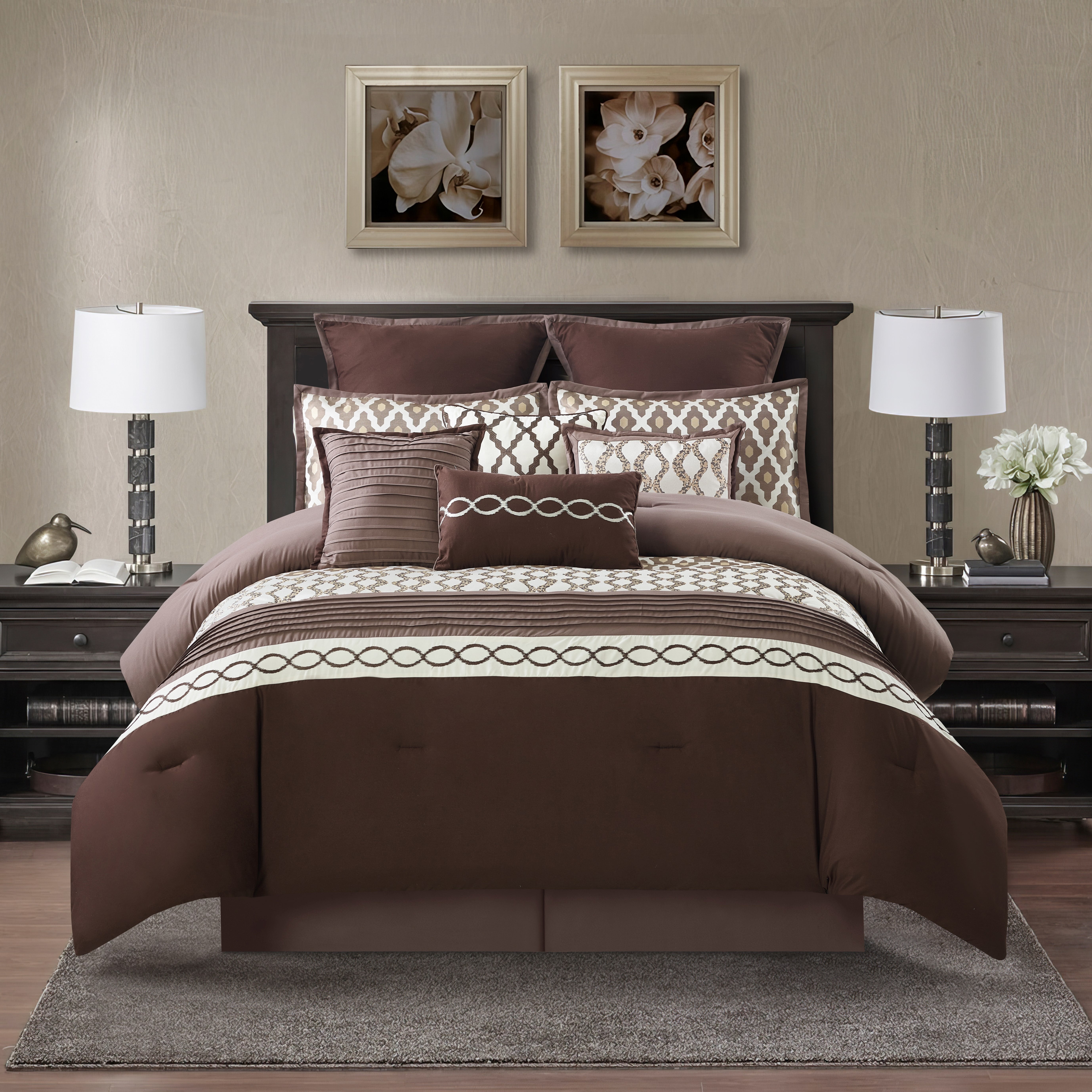Nanshing Donovan 10PC Geometric Luxury Comforter Set, Brown, King ...