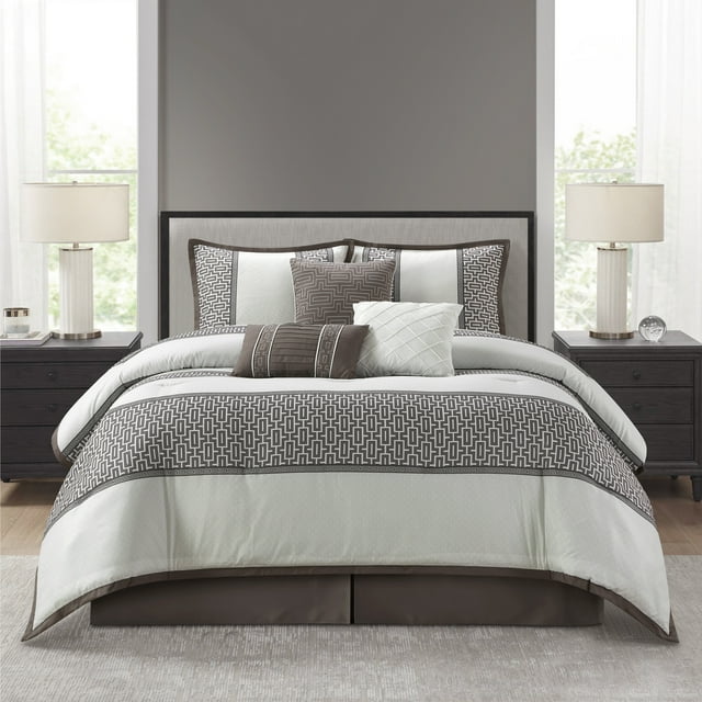 Nanshing Fiyero 7 Piece Geometric Comforter Set , Grey , King Size ...