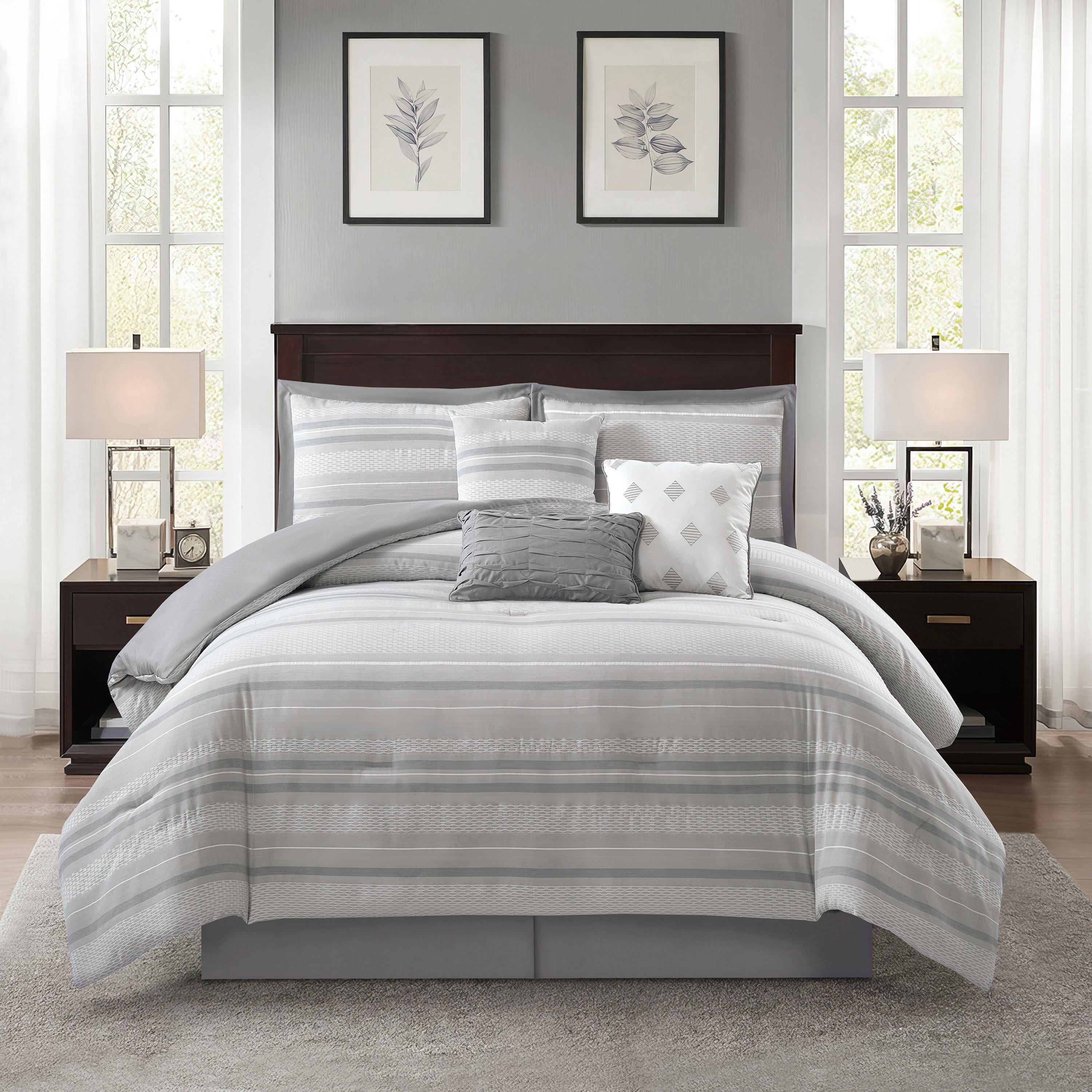 Nanshing Hadley 7 Piece Striped Comforter Set, Grey, California King ...