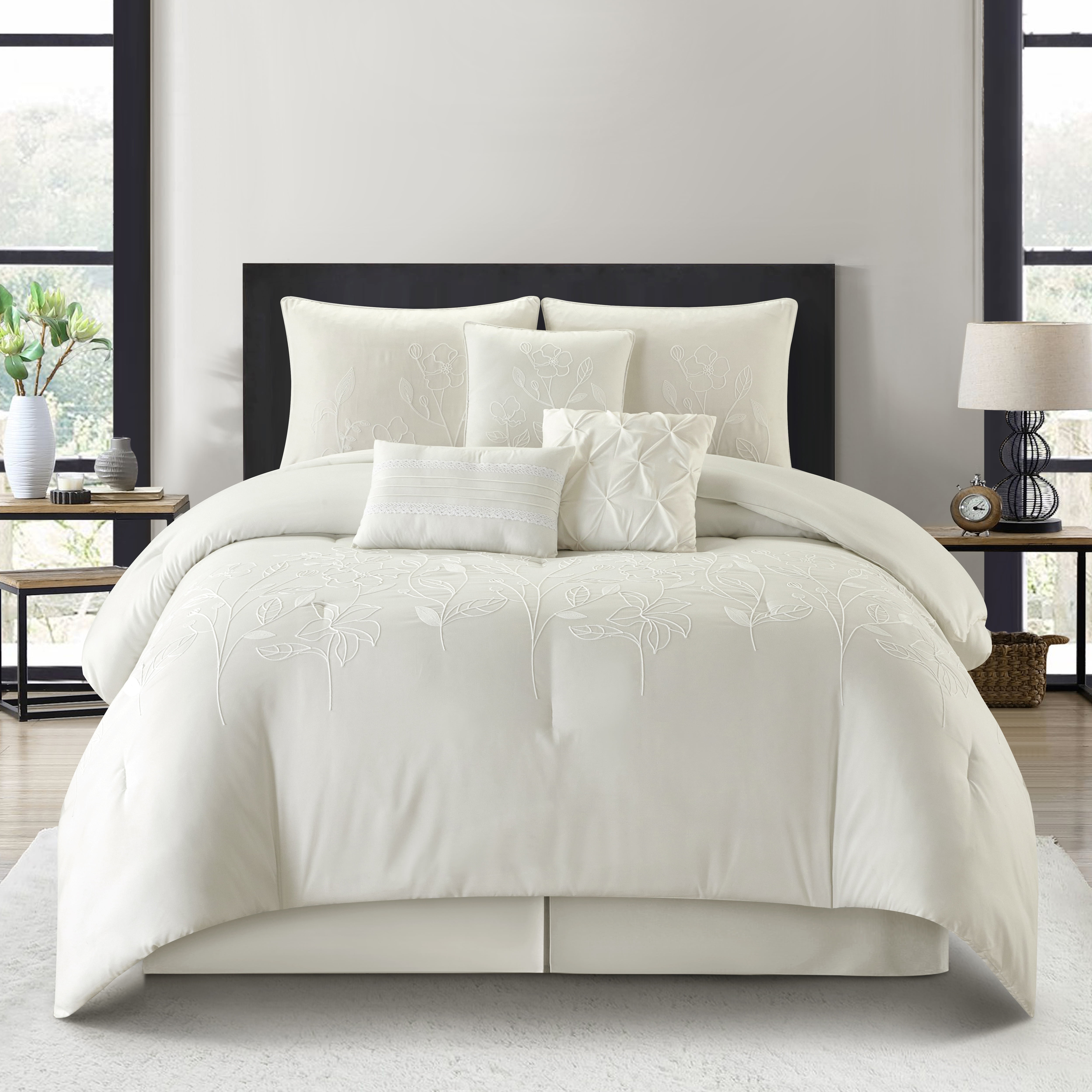 Nanshing Ines 7 Piece Chic Botanical Comforter Set, Beige, California ...