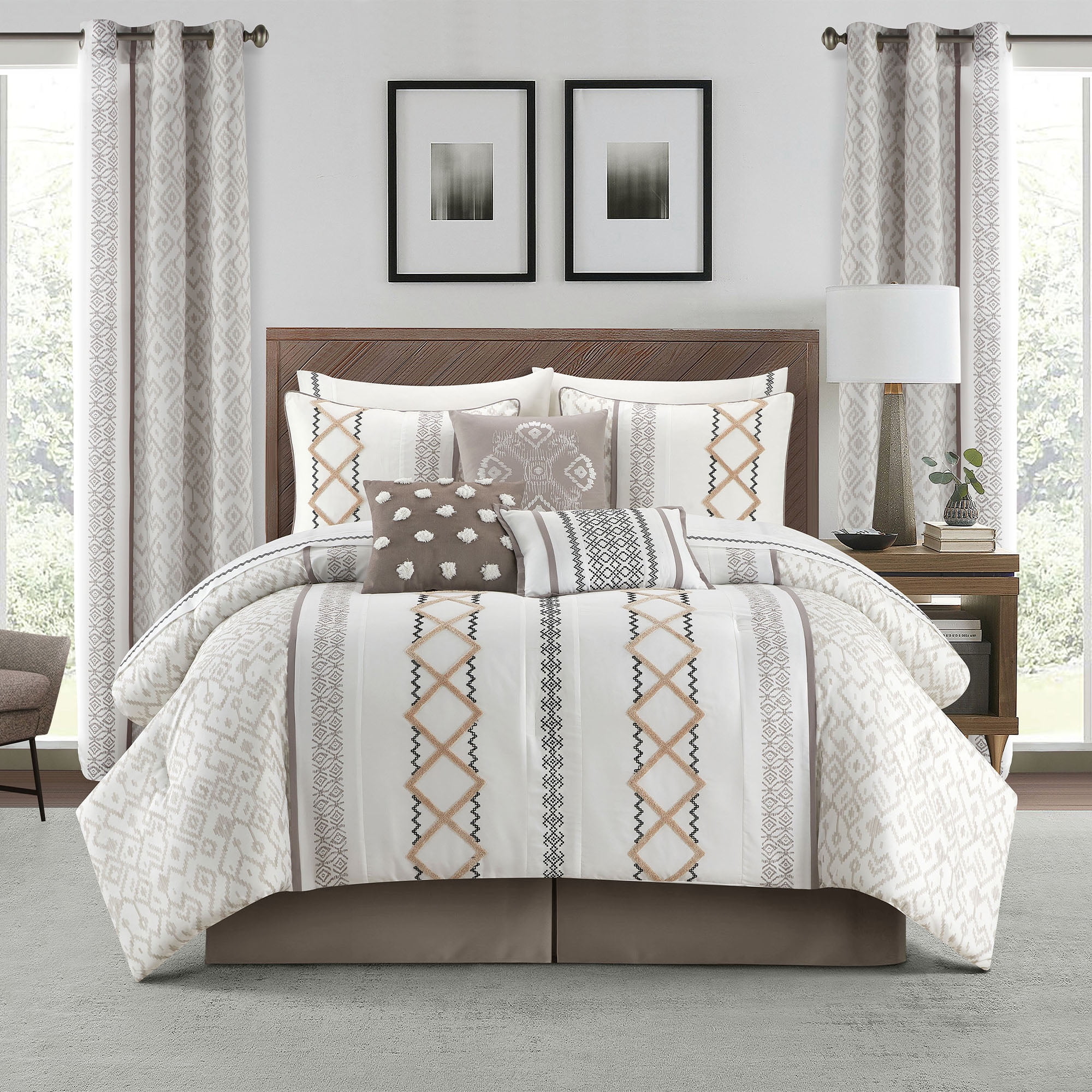 Nanshing Jamie 15 Piece King Size Geometric Comforter Set with Bedroom ...