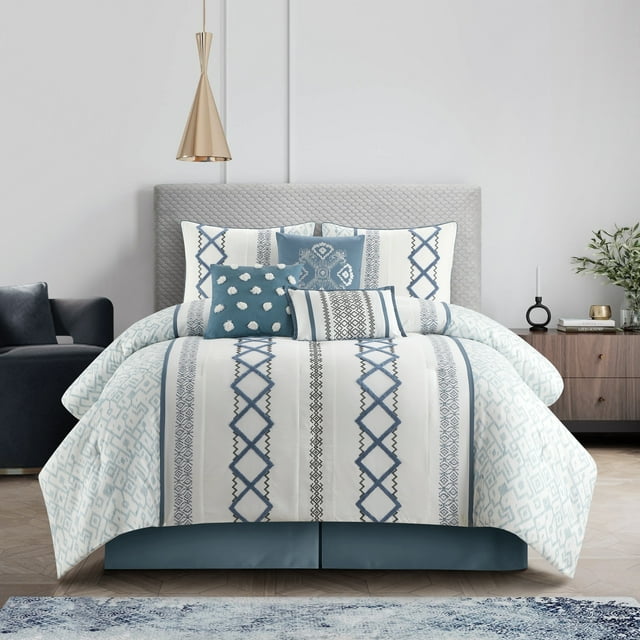 Nanshing Jamie 7 Piece Geometric Comforter Set, Blue, King - Walmart.com