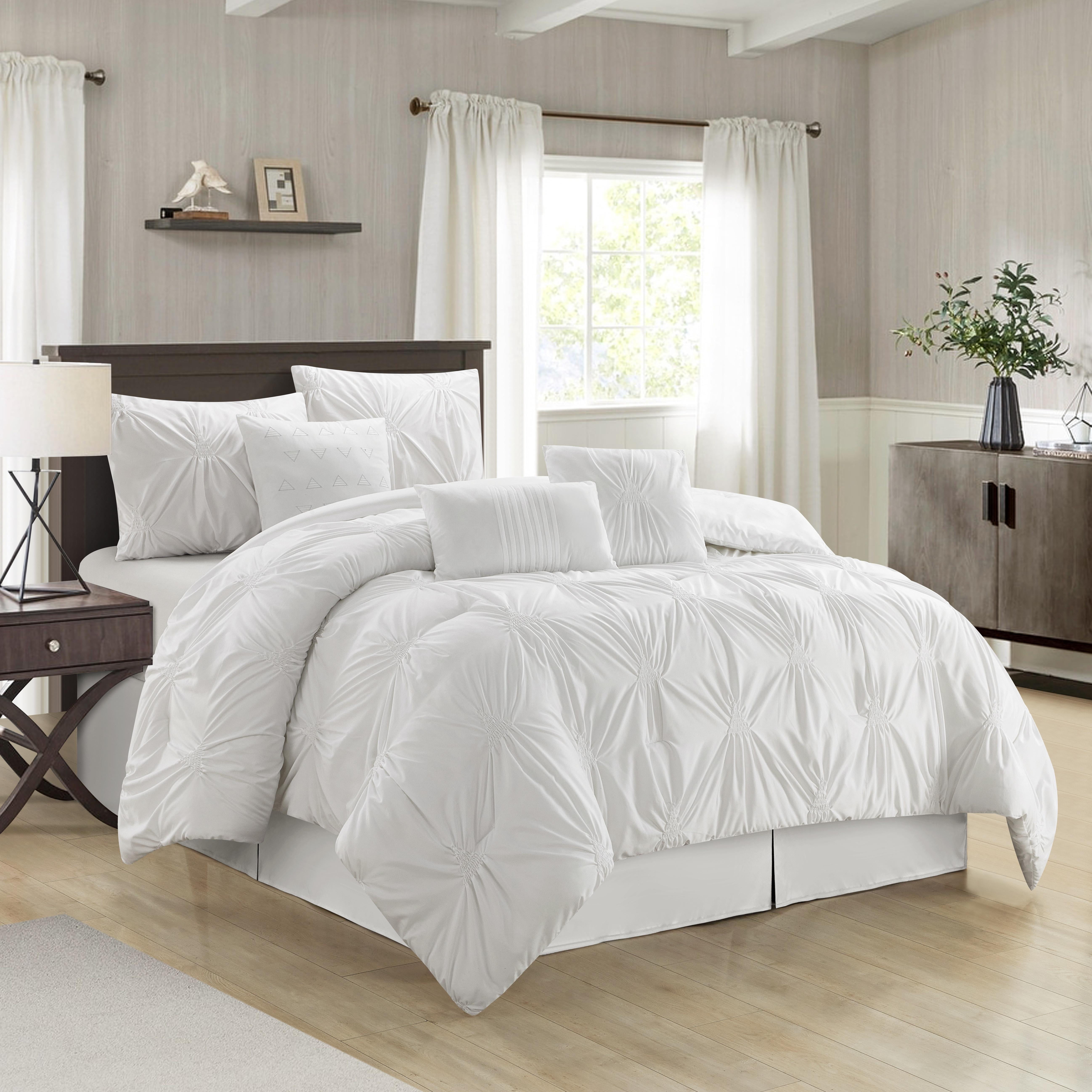 Nanshing Jennae 7 Piece Shabby Chic Pintuck Comforter Set, White, Queen ...