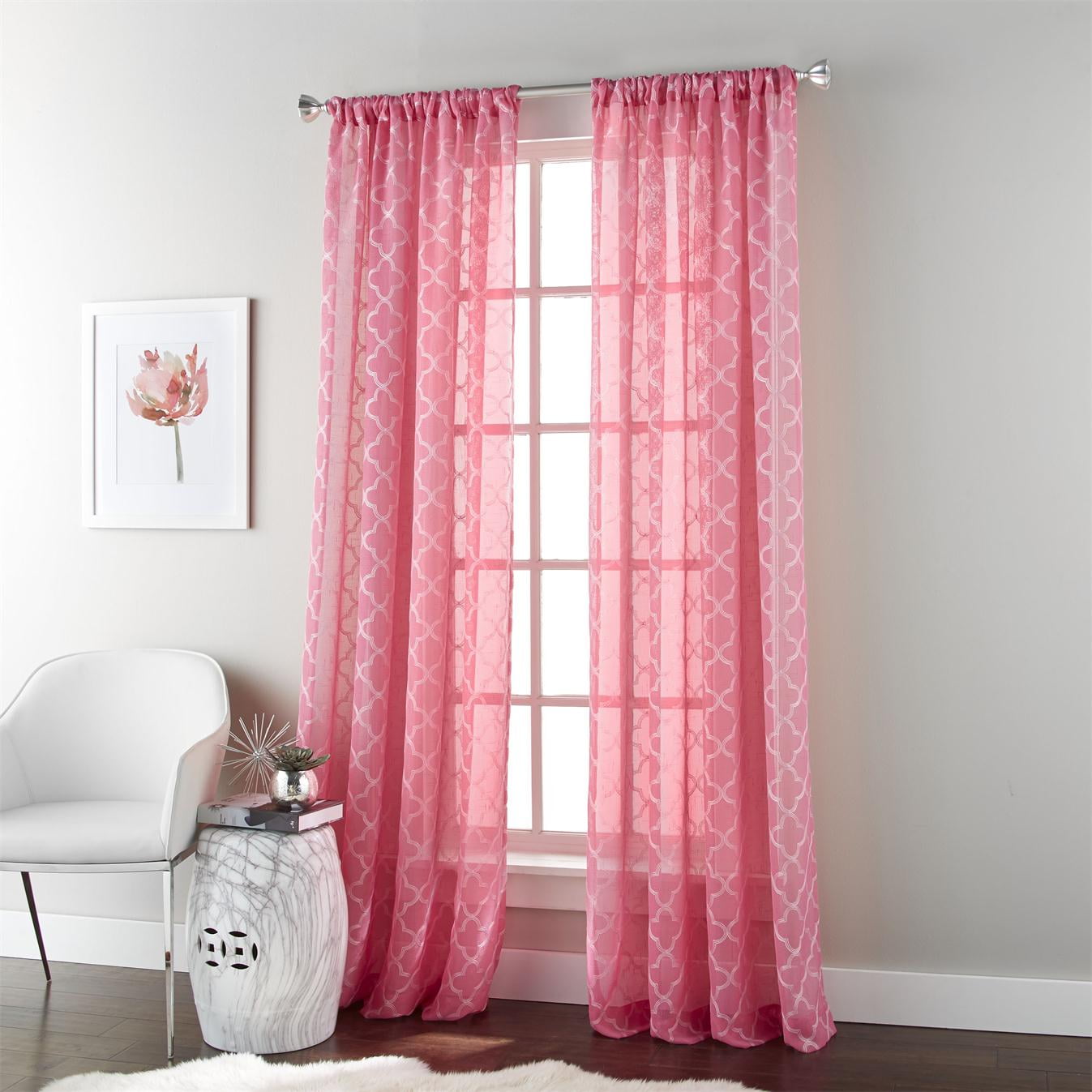 Nanshing Jess Rod Pocket Embroidered Single Curtain Panel, Azalea Pink ...