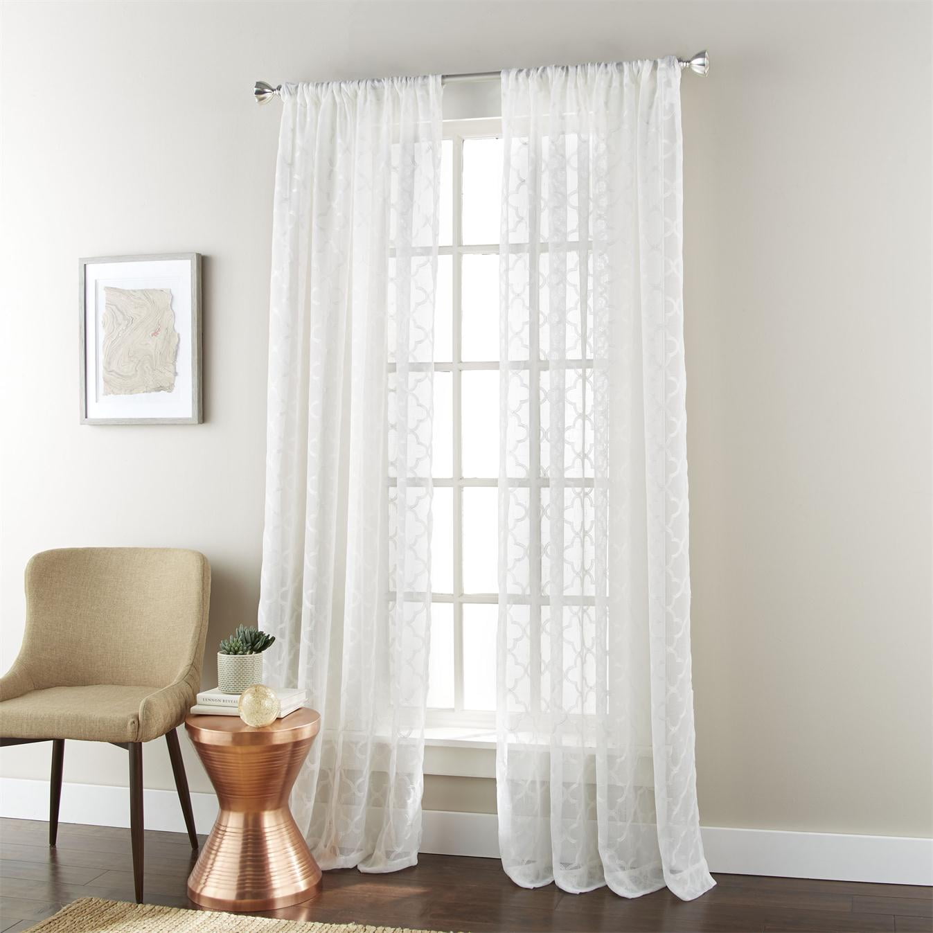 Nanshing Jess Rod Pocket Embroidered Single Curtain Panel, White, 54" x ...