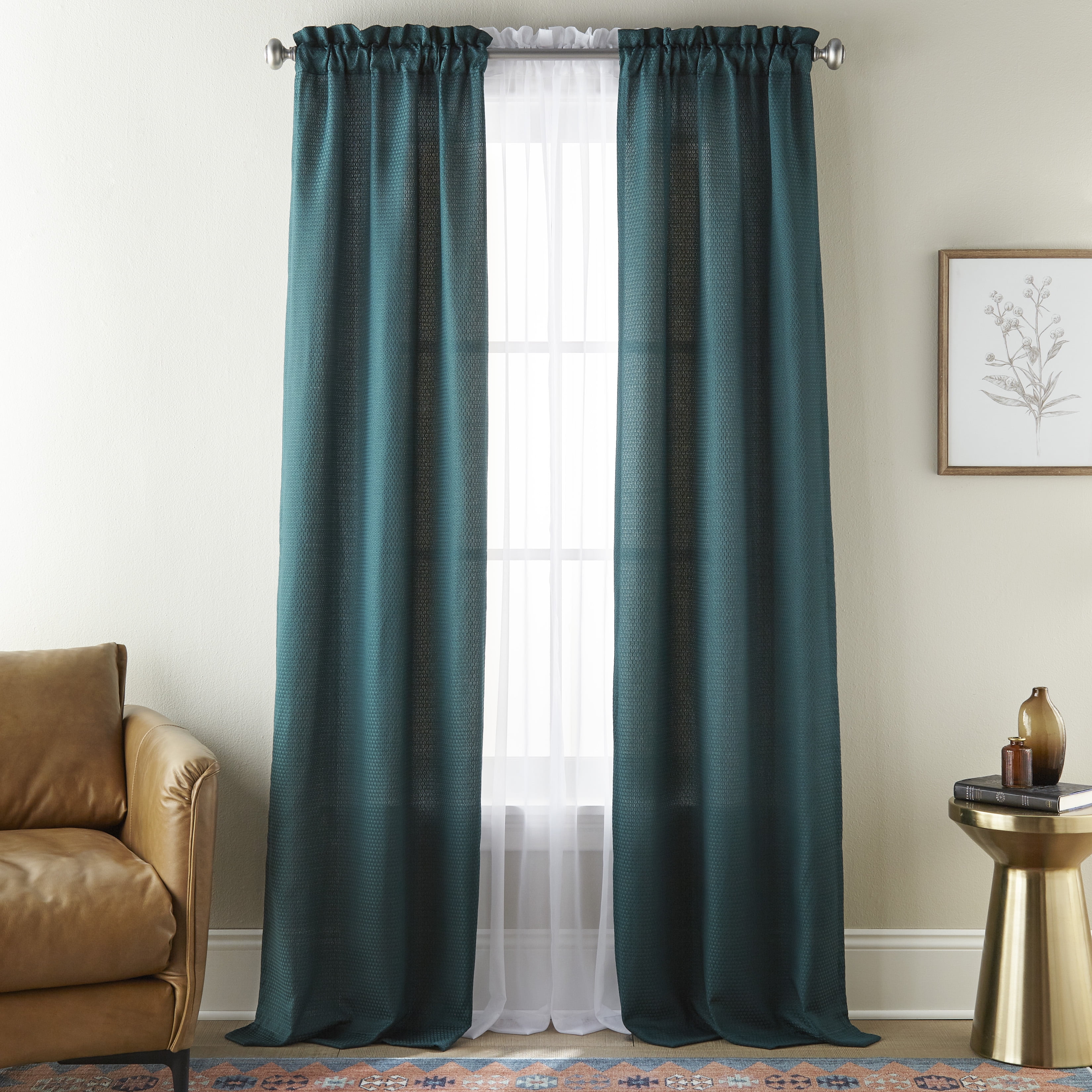Nanshing Juliette Light Filtering Rod Pocket Curtain Panel Set, Emerald ...