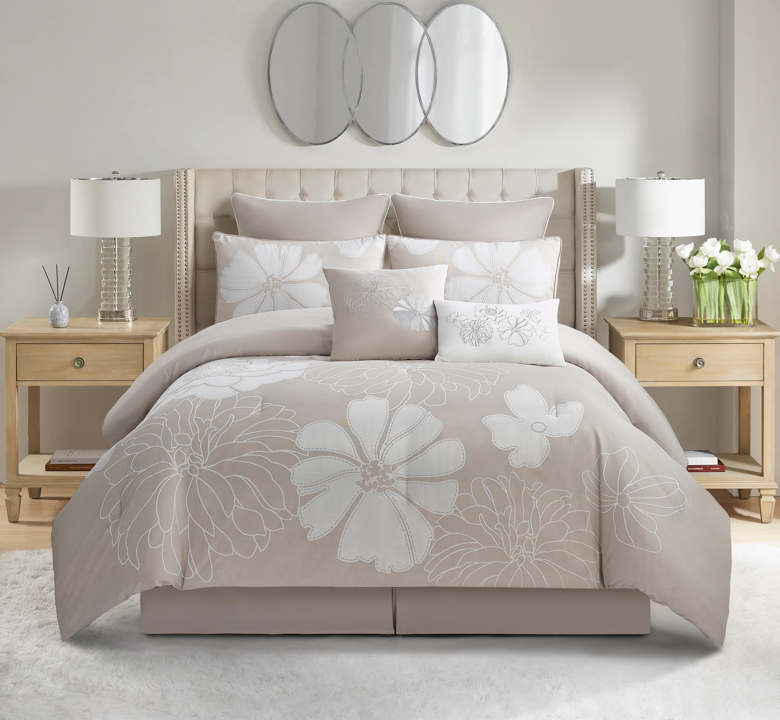 Nanshing Karylle 8 Piece Floral Comforter Set, Taupe, Queen - Walmart.com