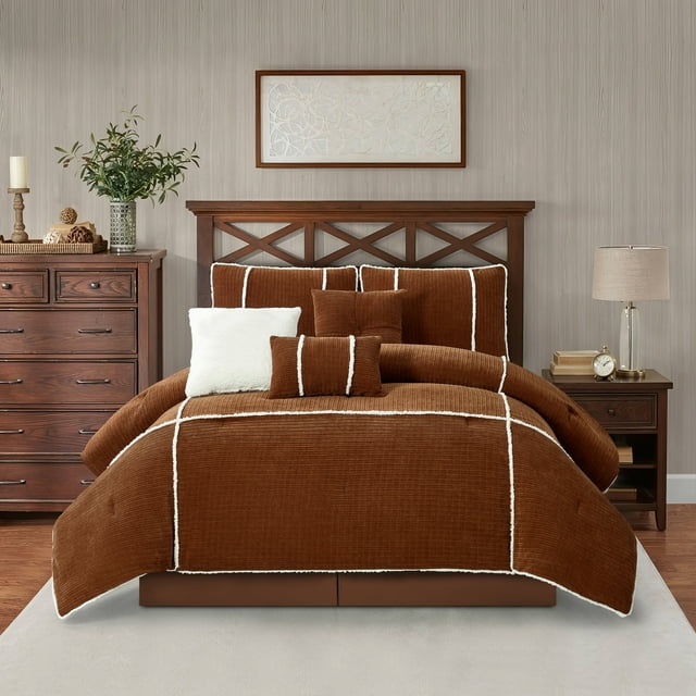 Nanshing Larsa 7 Piece Cabin Lodge Modern Comforter Set, Rust, Queen ...