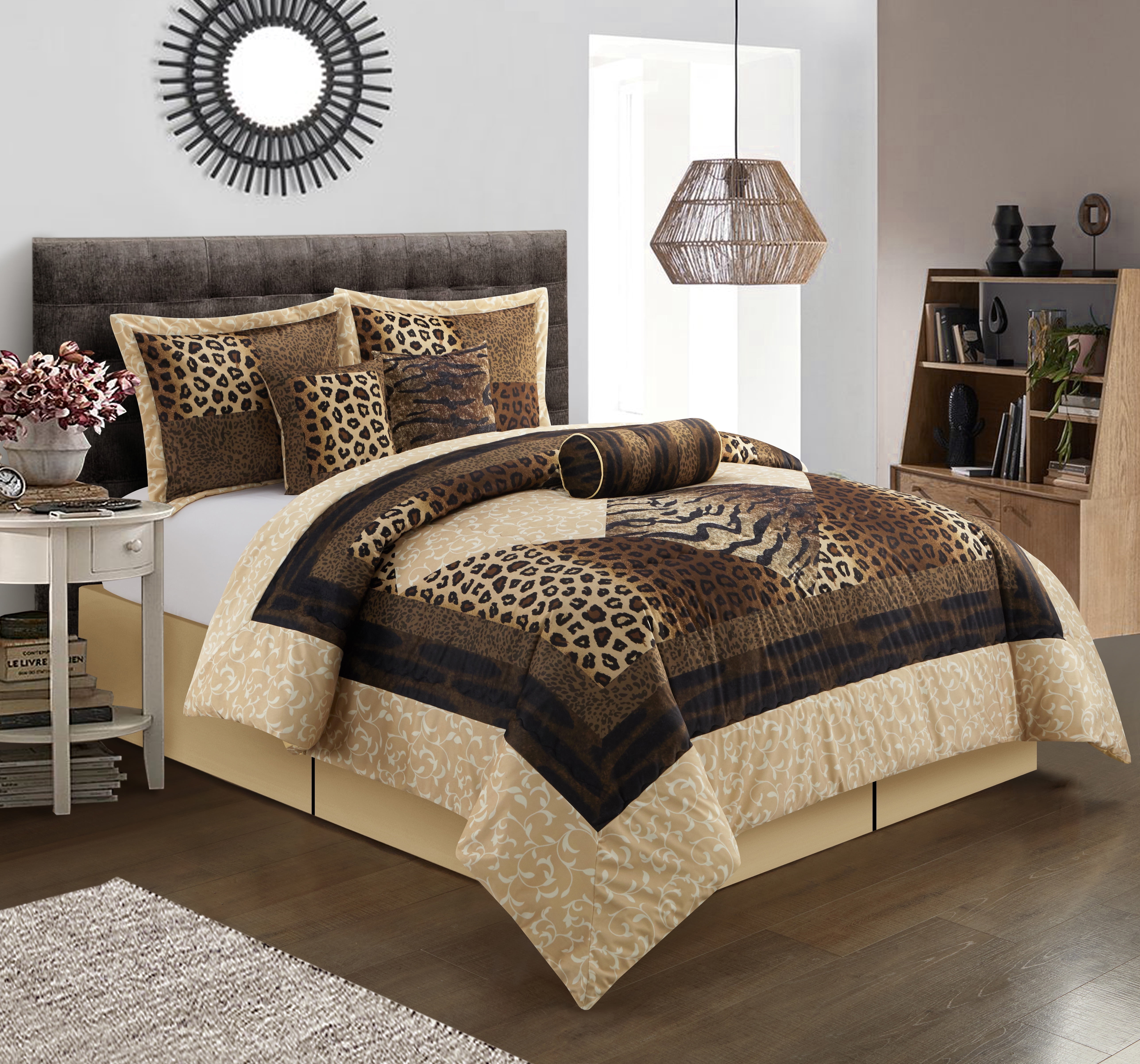 Nanshing Leopard 7 Piece Animal Print Comforter Set, Brown/Gold ...