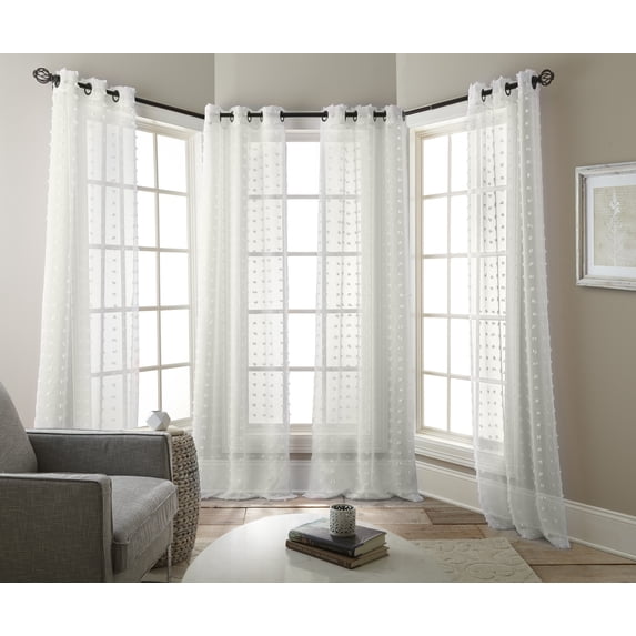Nanshing Olly Sheer Grommet Top Pom Pom Window Curtain Panels Set of 4 ...