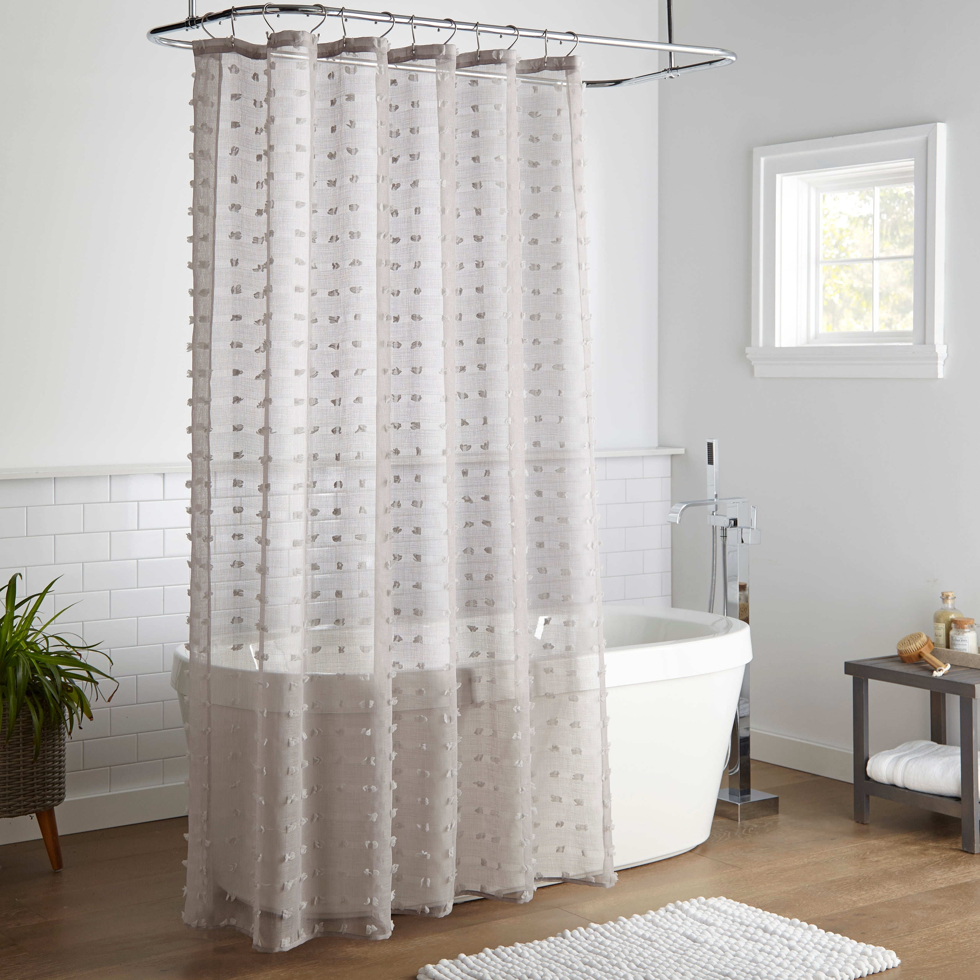 Nanshing Payton Pom Pom Sheer Buttonhole Single Shower Curtain, Grey ...
