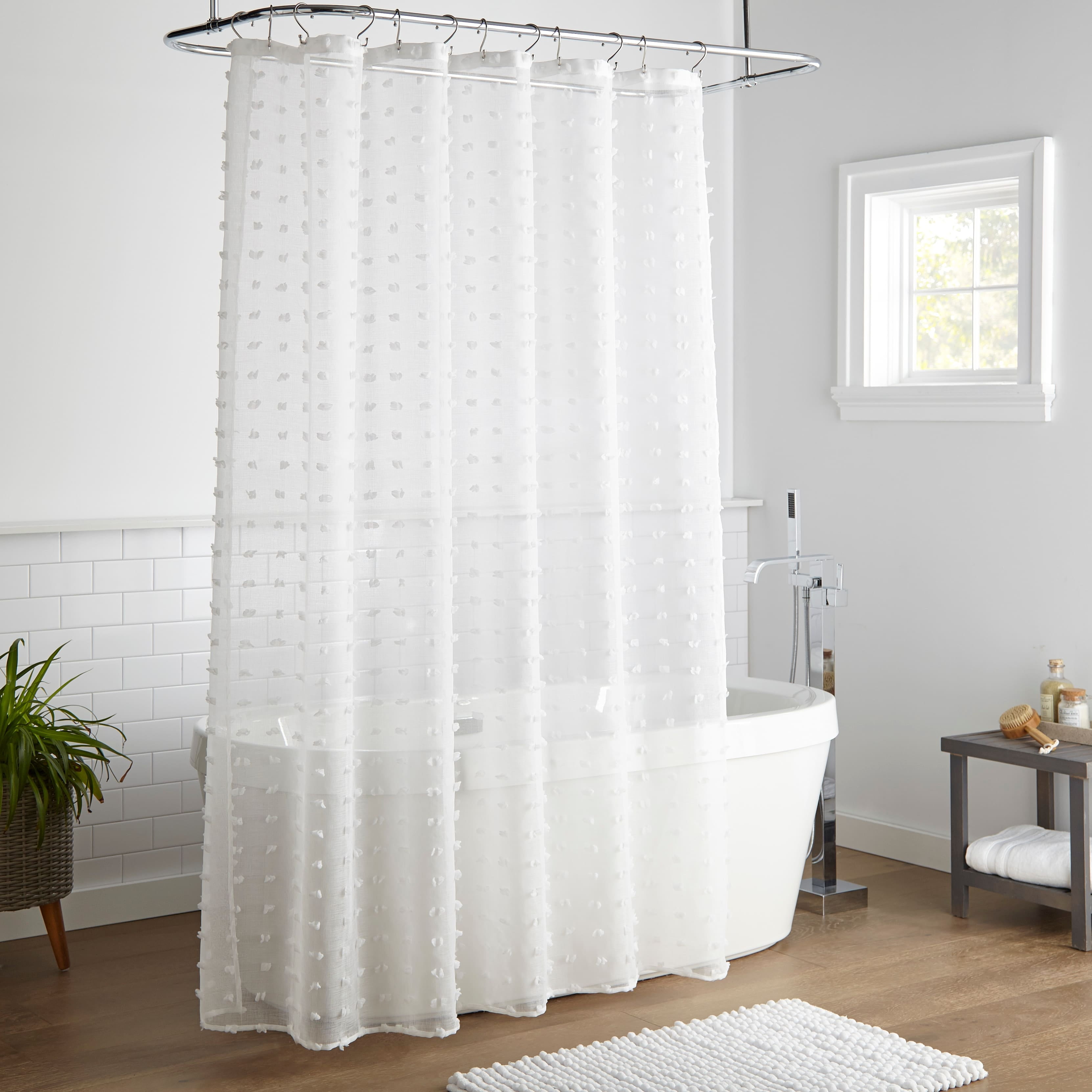 Nanshing Payton Pom Pom Sheer Buttonhole Single Shower Curtain, White ...