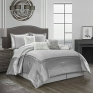 Nanshing Arabesque 8 Piece Damask Jacquard Comforter Set, Silver, King ...