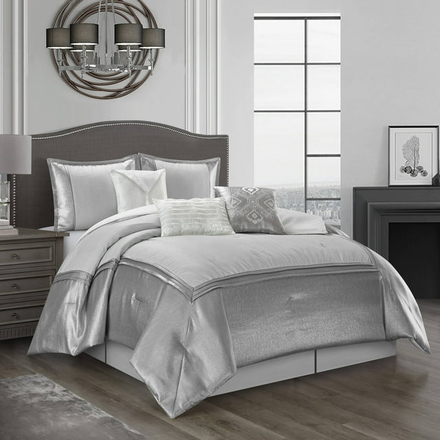Nanshing Priscilla Queen 7-Piece Silver & Grey Bedroom Comforter Set ...