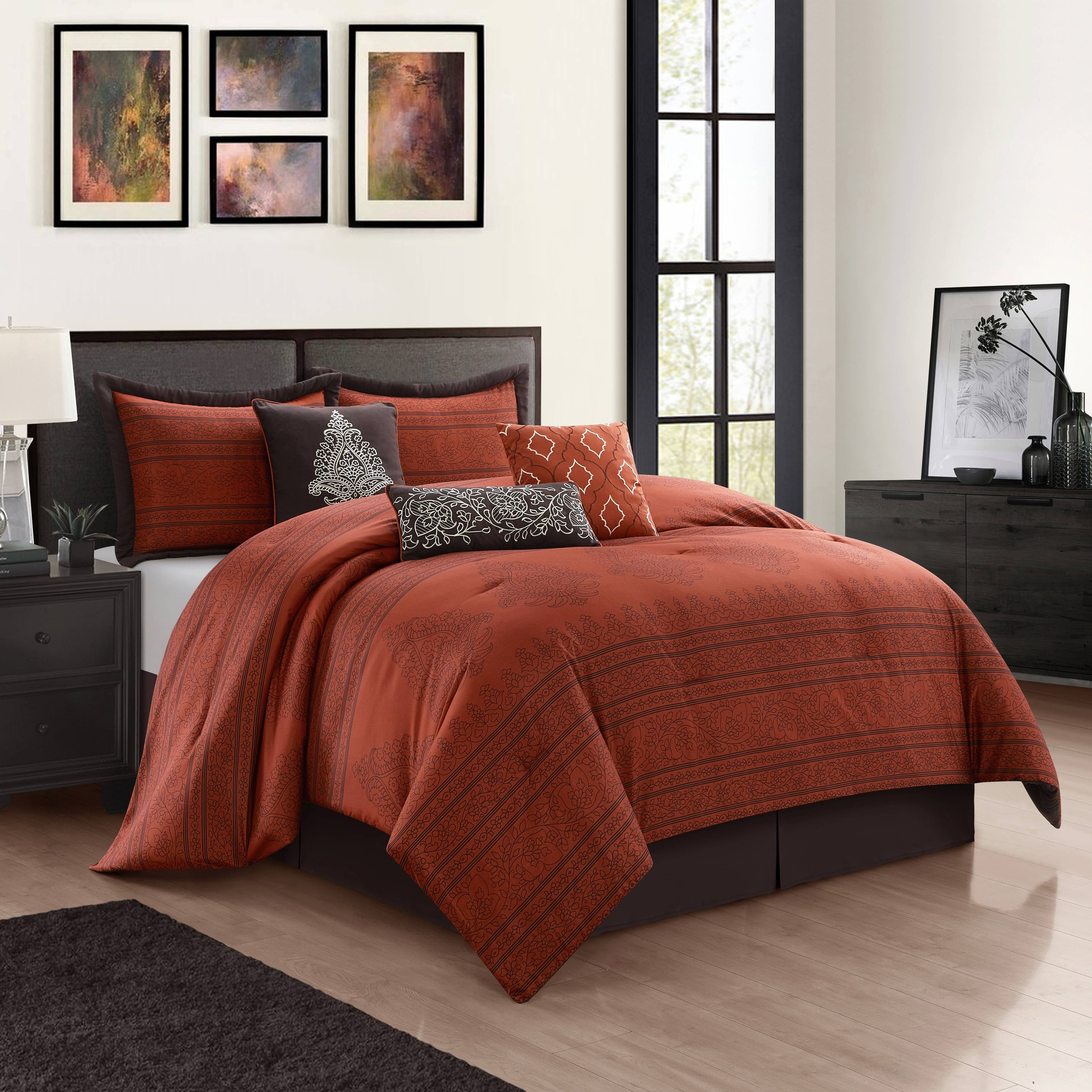 Nanshing Rhea 7 Piece Transitional Damask Comforter Set Rust - Queen ...