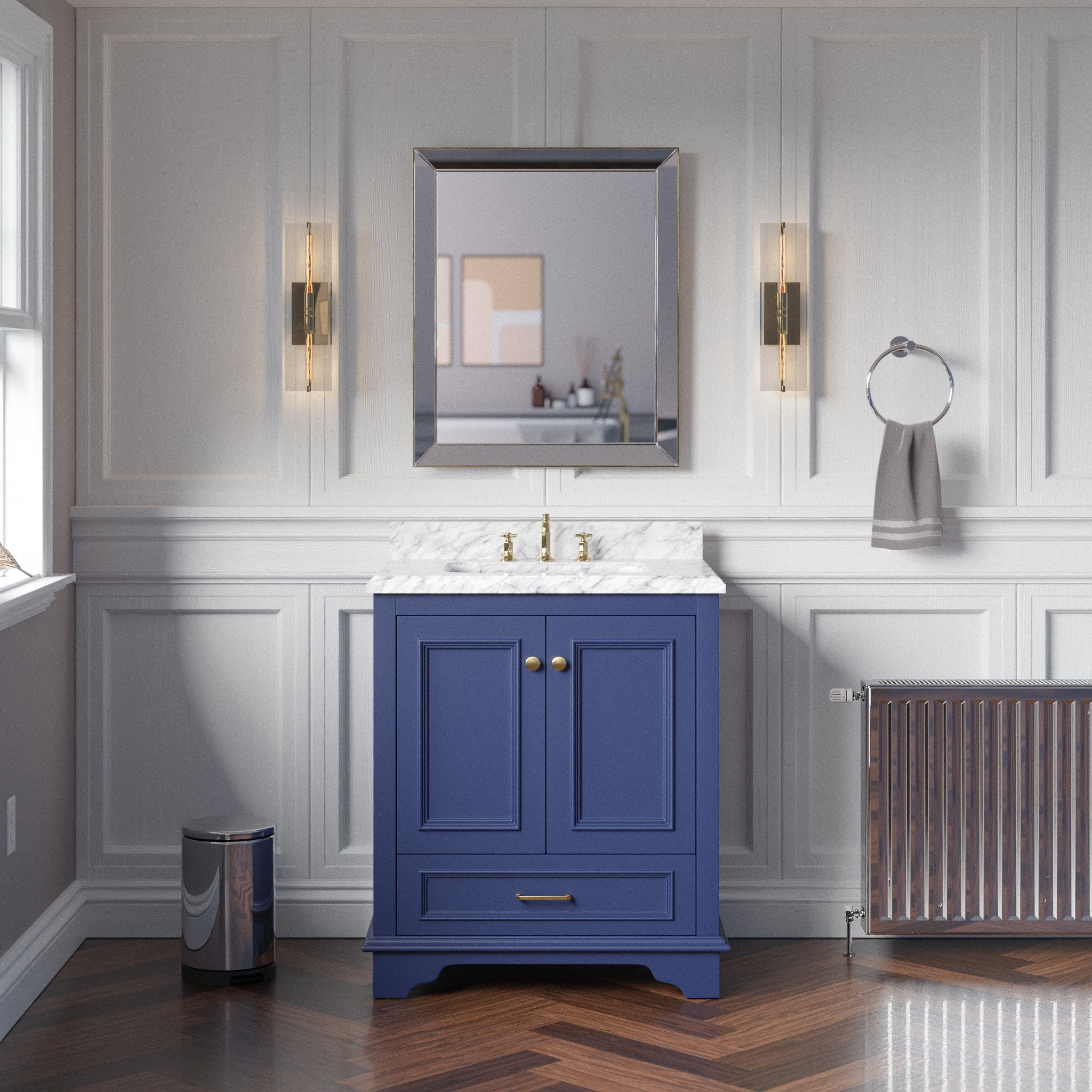 Nantucket 30" Bathroom Vanity with Royal Blue Cabinet and Carrara ...