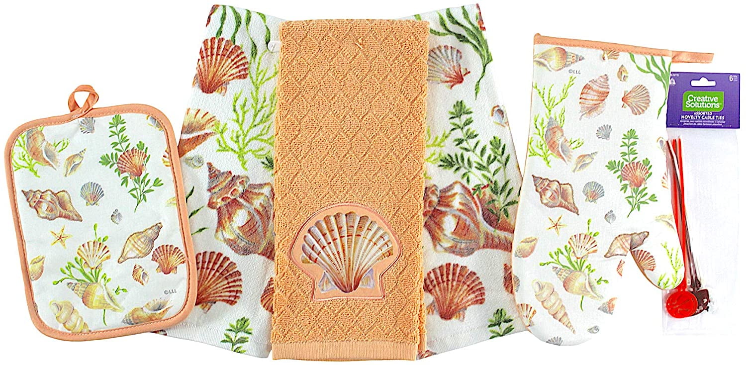 Nantucket Home Luxury Ocean Shell Kitchen Dish Towels Pot Holder Oven ...