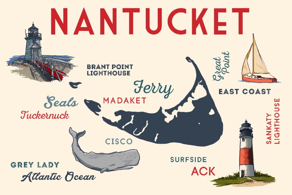 Nantucket, Massachusetts, Typography and Icons (16x24 Giclee Gallery ...