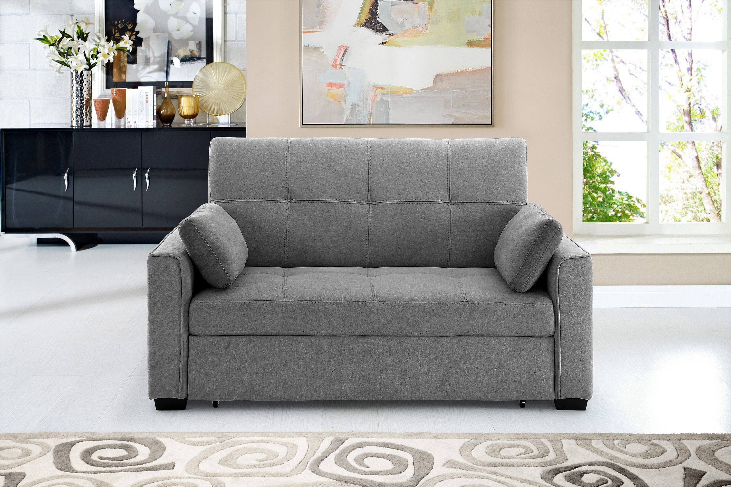 Nantucket Pull-Out Chenille Sleeper Sofa with Accent Pillows, Full Size ...