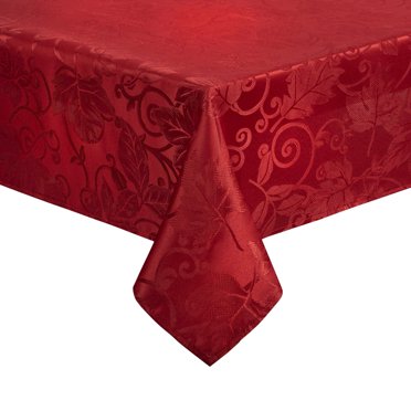 St. Nicholas Square Festive Holly Printed Red Fabric Tablecloth - 60" x ...