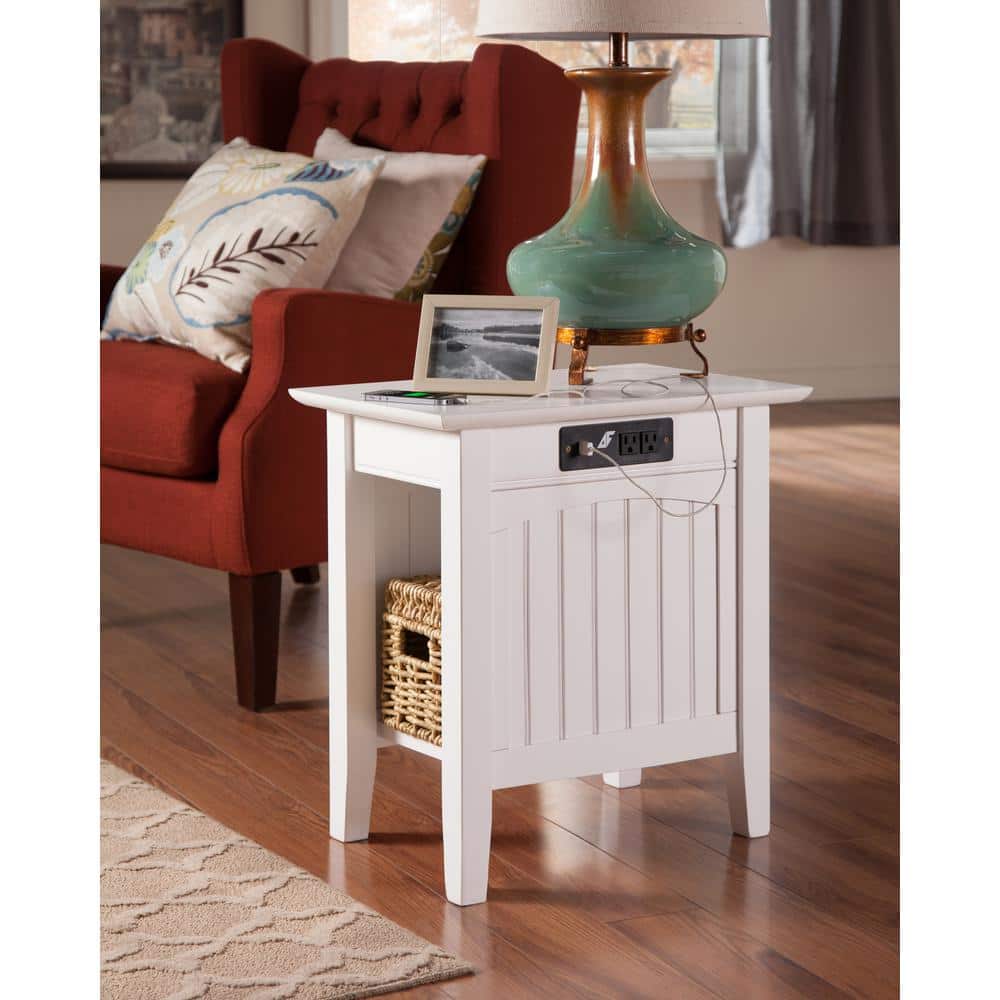 Nantucket White Chair Side Table with Charging Station - Walmart.com