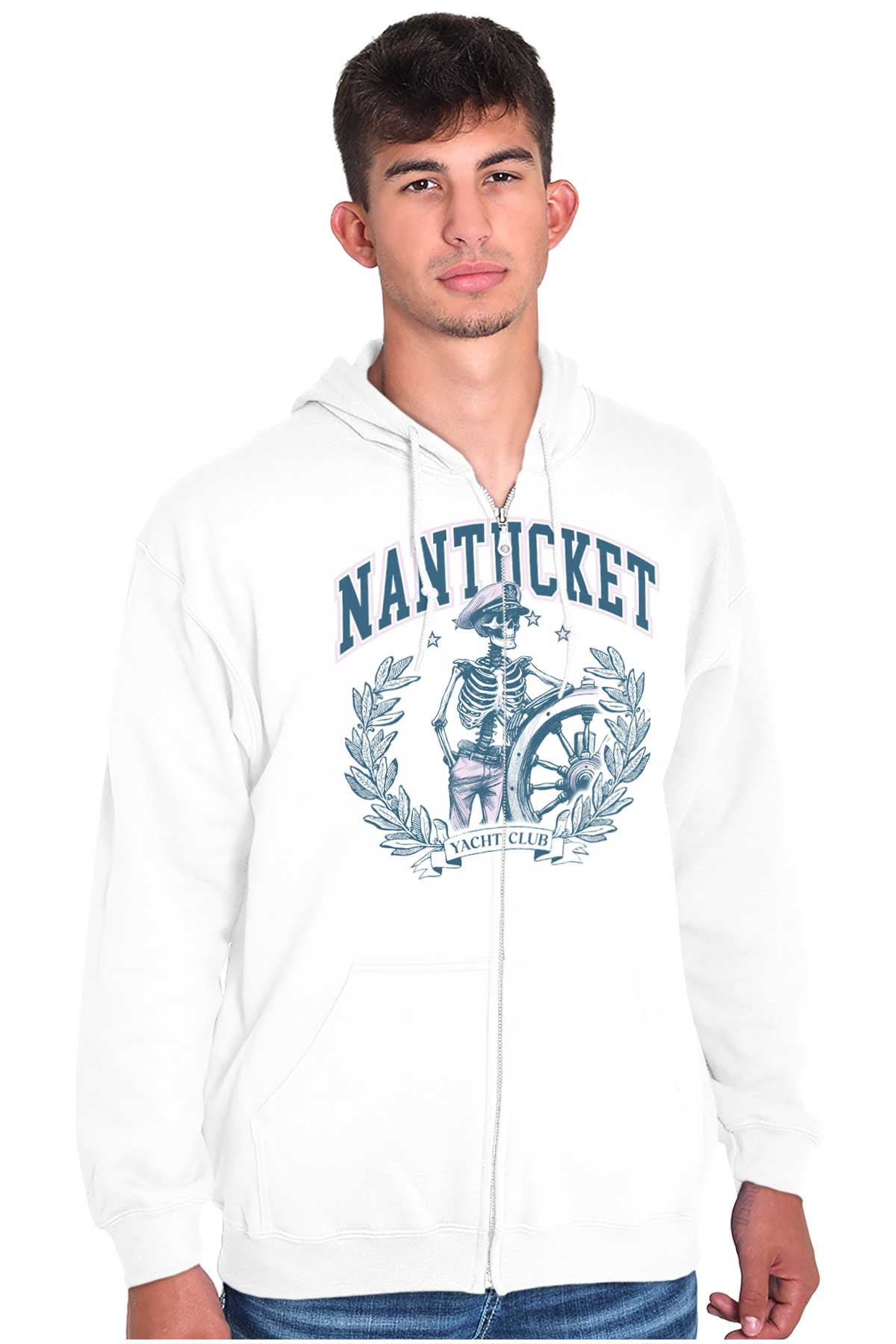 Nantucket Yacht Club Skeleton Captain Zip Up Hoodie Men's Women's ...