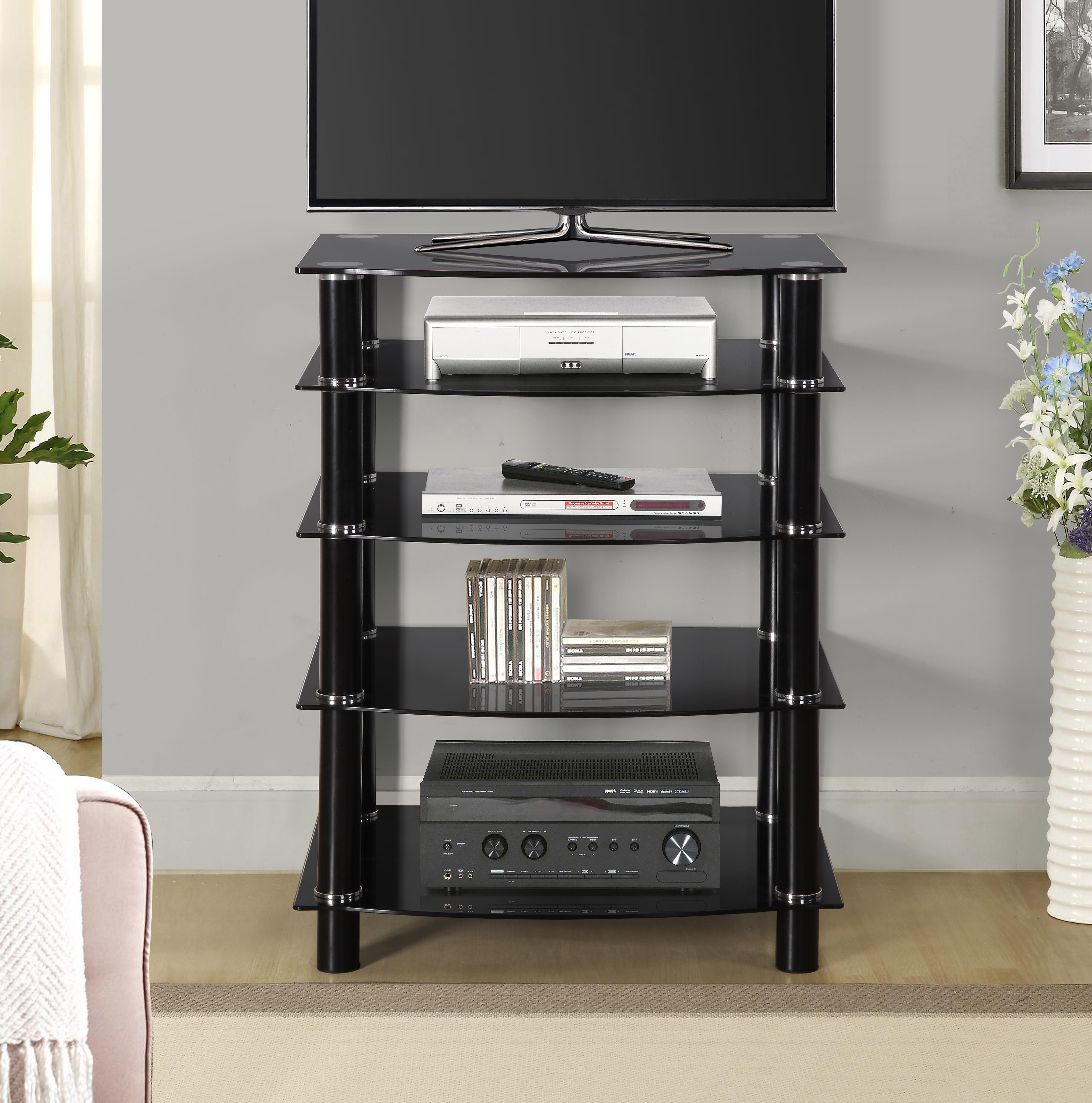 Naomi Home 5 Tier Glass AV Component Media Stand-Color: Black/Black ...