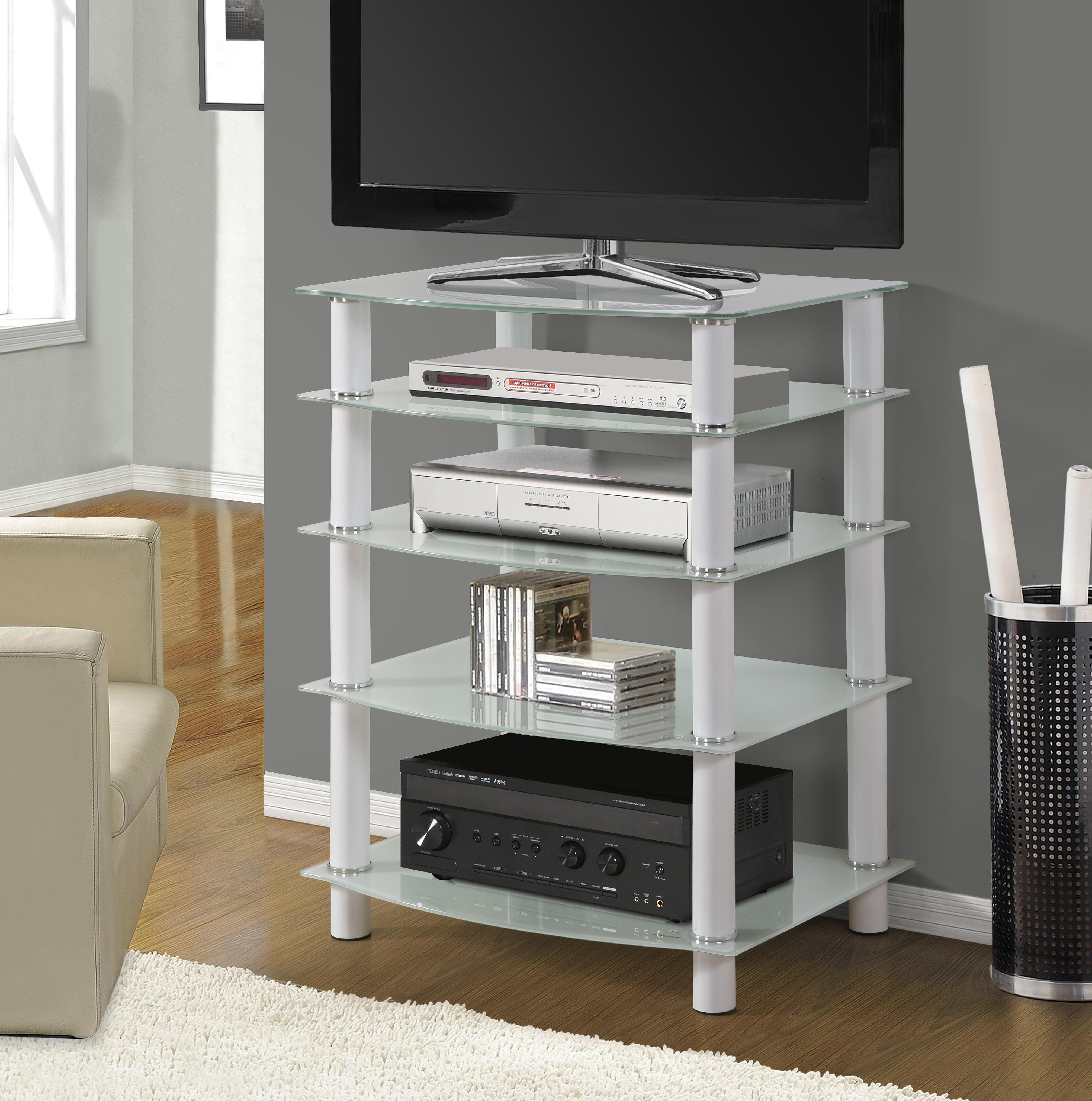 Naomi Home 5 Tier Glass AV Component Media Stand-Color: White/White ...