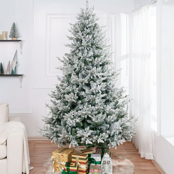 Naomi Home 7.5ft Frosted Christmas Tree, Prelit with 3266 Tips, 650 ...