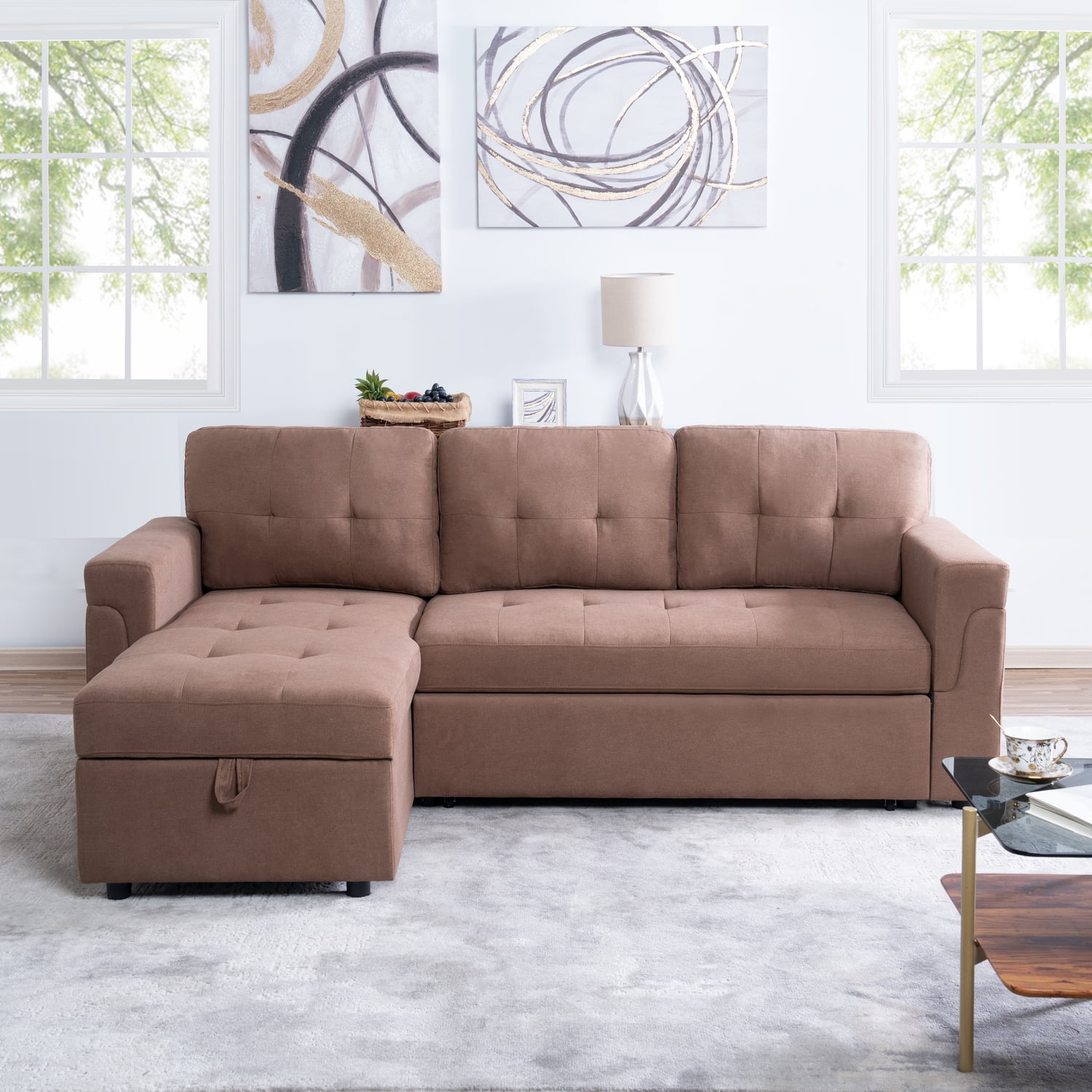 Naomi Home 85 in. Convertible Sofa with Storage, Reversible L Shape ...