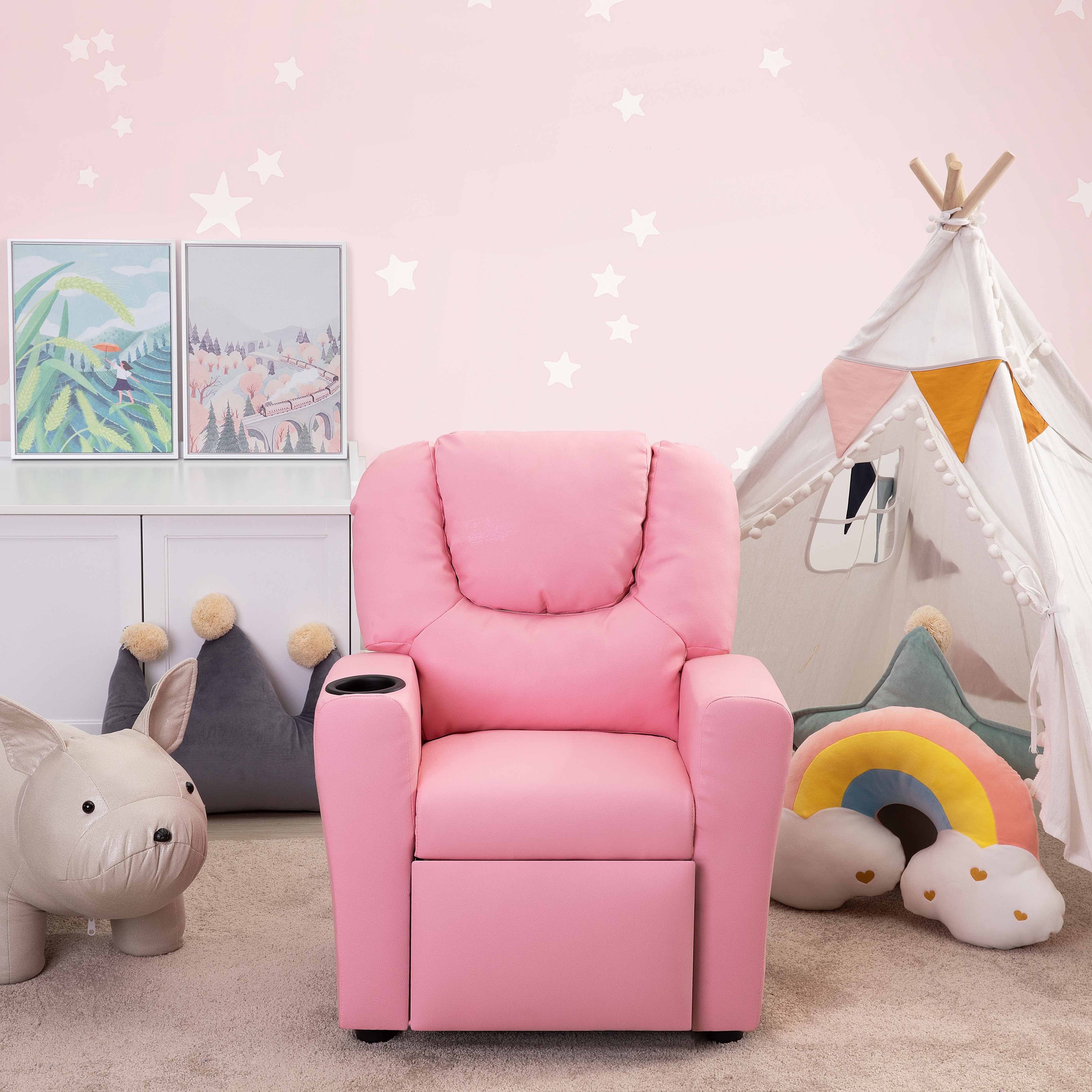 Push-Back Kids' Recliner Chair with Cup Holder and Footrest, Durable ...