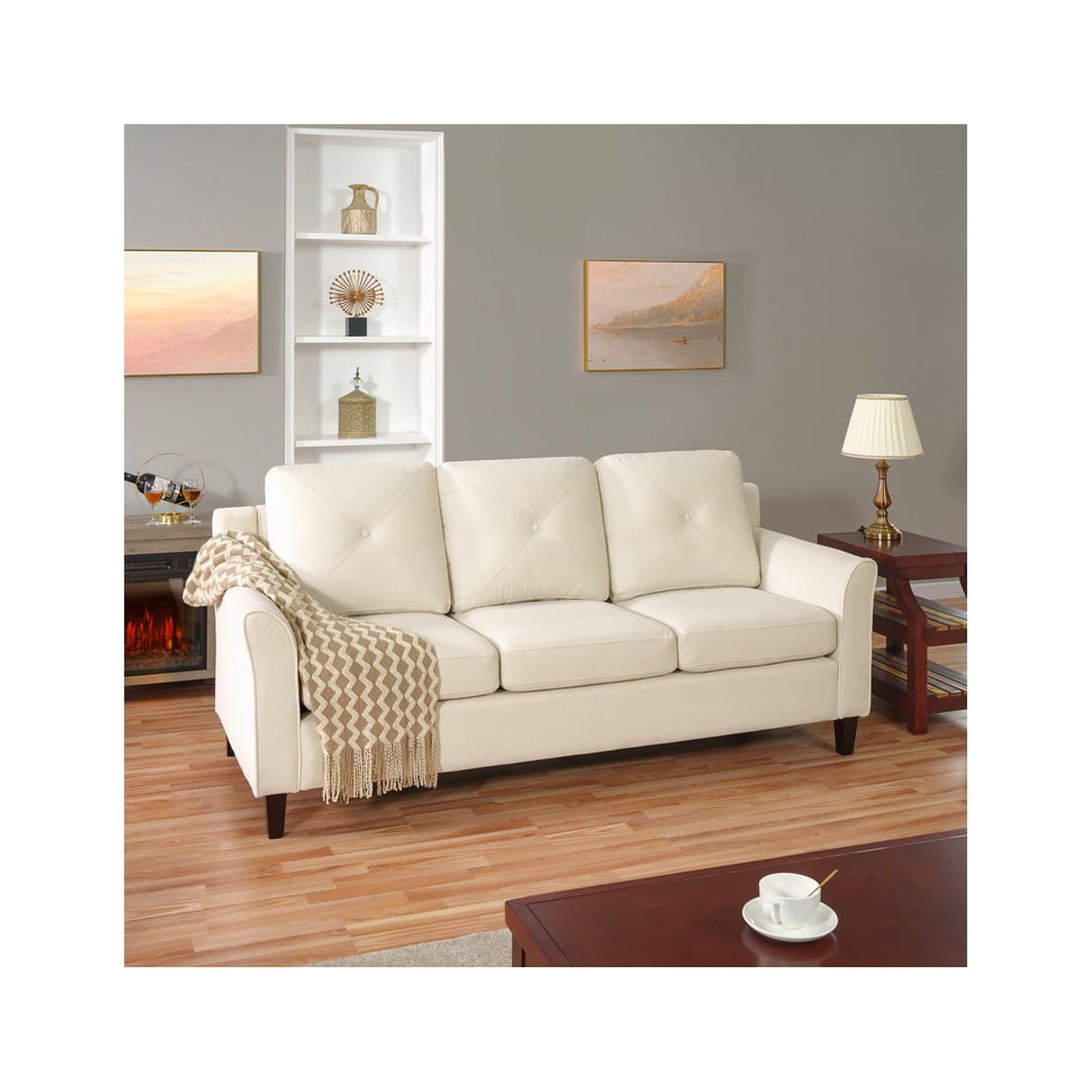 Naomi Home Button Tufted Microfiber Sofa-Color:Cream - Walmart.com